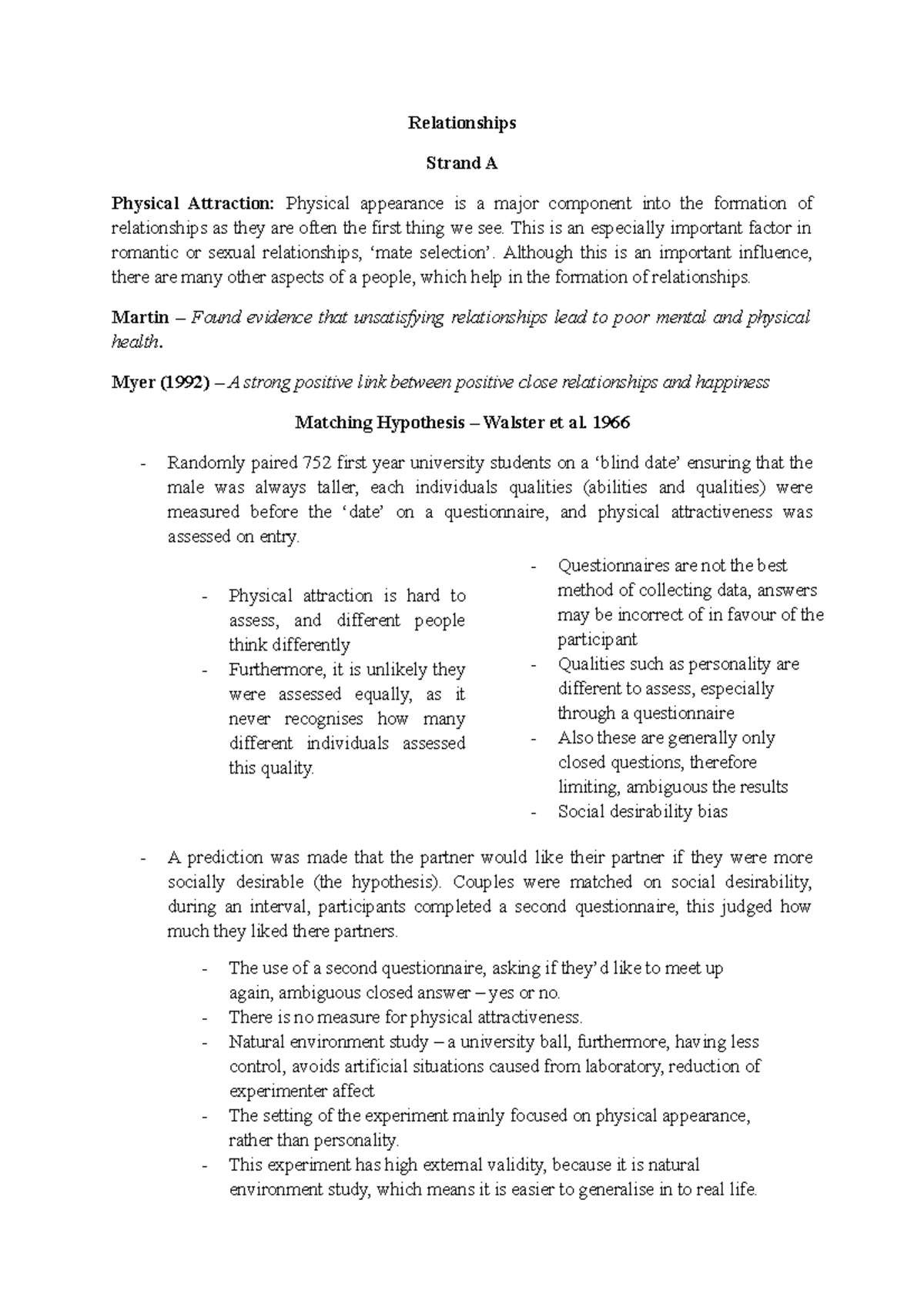 Psychology Relationships - Relationships Strand A Physical Attraction ...