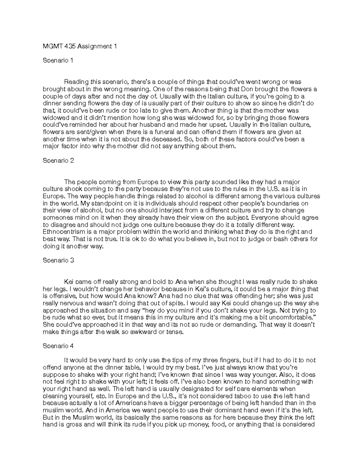 Mgmt 435 Assignment 1 - Mgmt 435 class for Mr. Artistides Baraya - MGMT ...