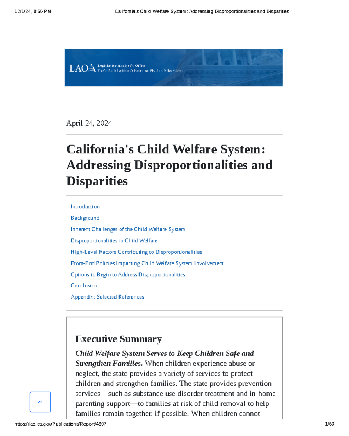 California’s Child Welfare System Addressing Disproportionalities and ...