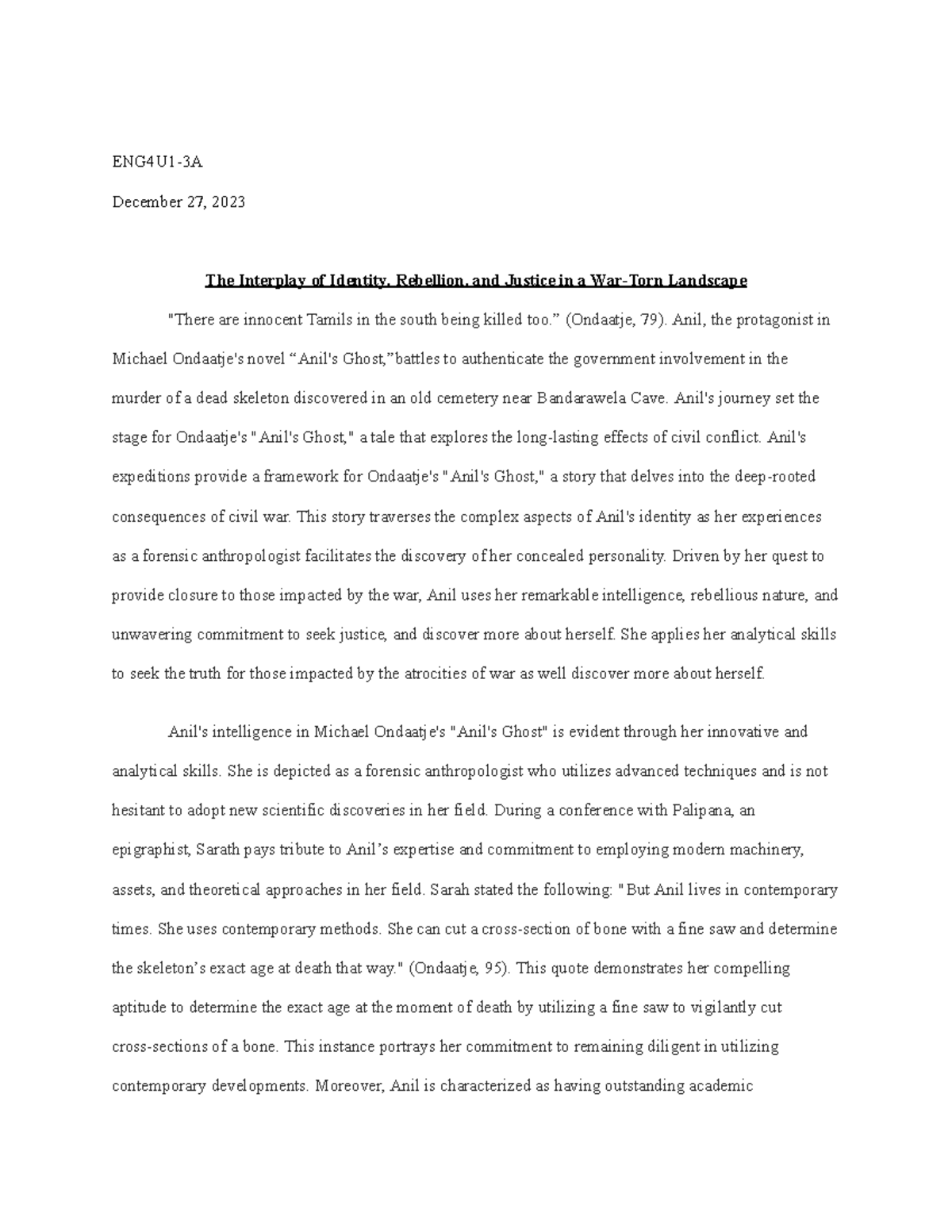 Untitled document - exam - ENG4U1-3A December 27, 2023 The Interplay of ...