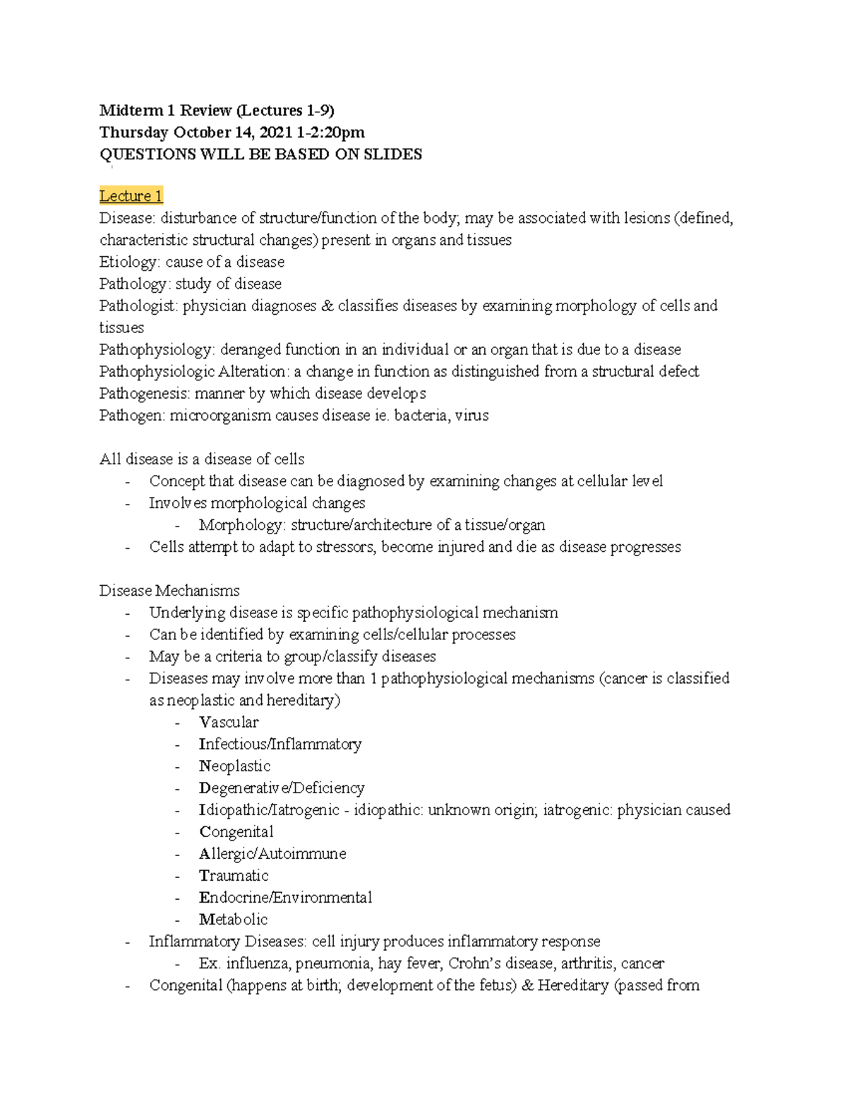 Midterm 1 Review - Midterm 1 Review (Lectures 1-9) Thursday October 14, 2021 1-2:20pm QUESTIONS ...
