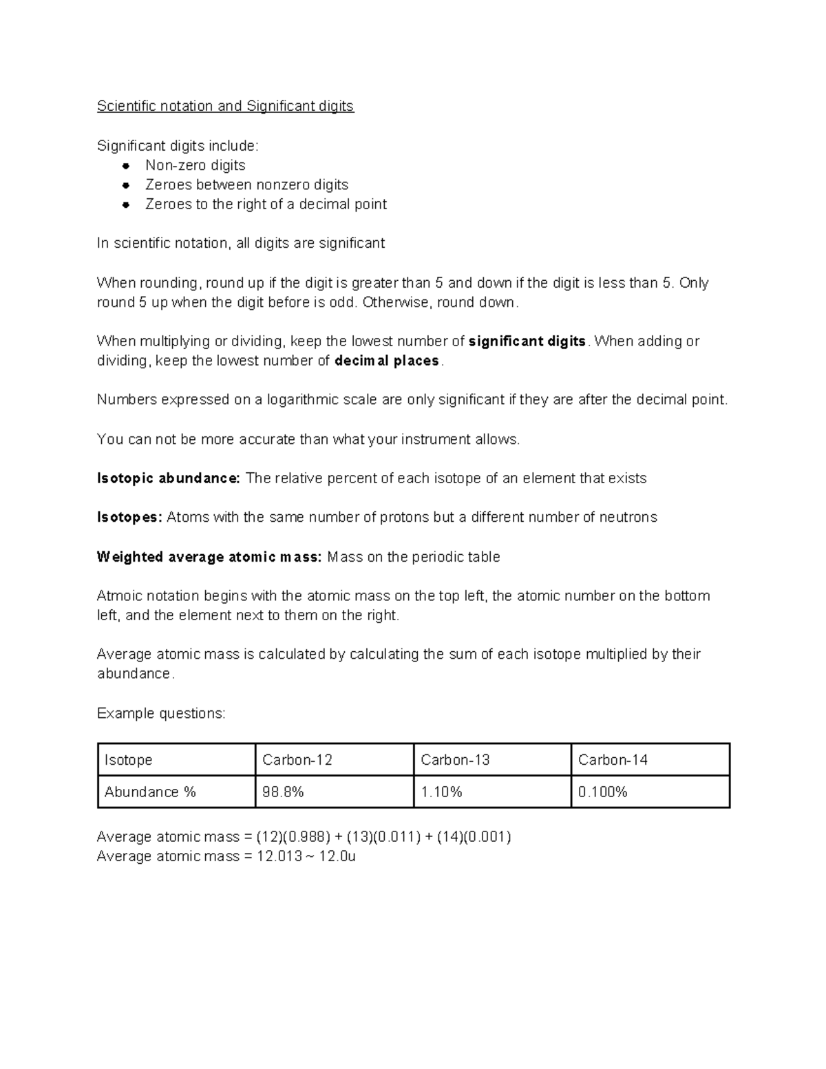 Chem notes Unit 3 - Stoichiometry - Scientific notation and Significant ...