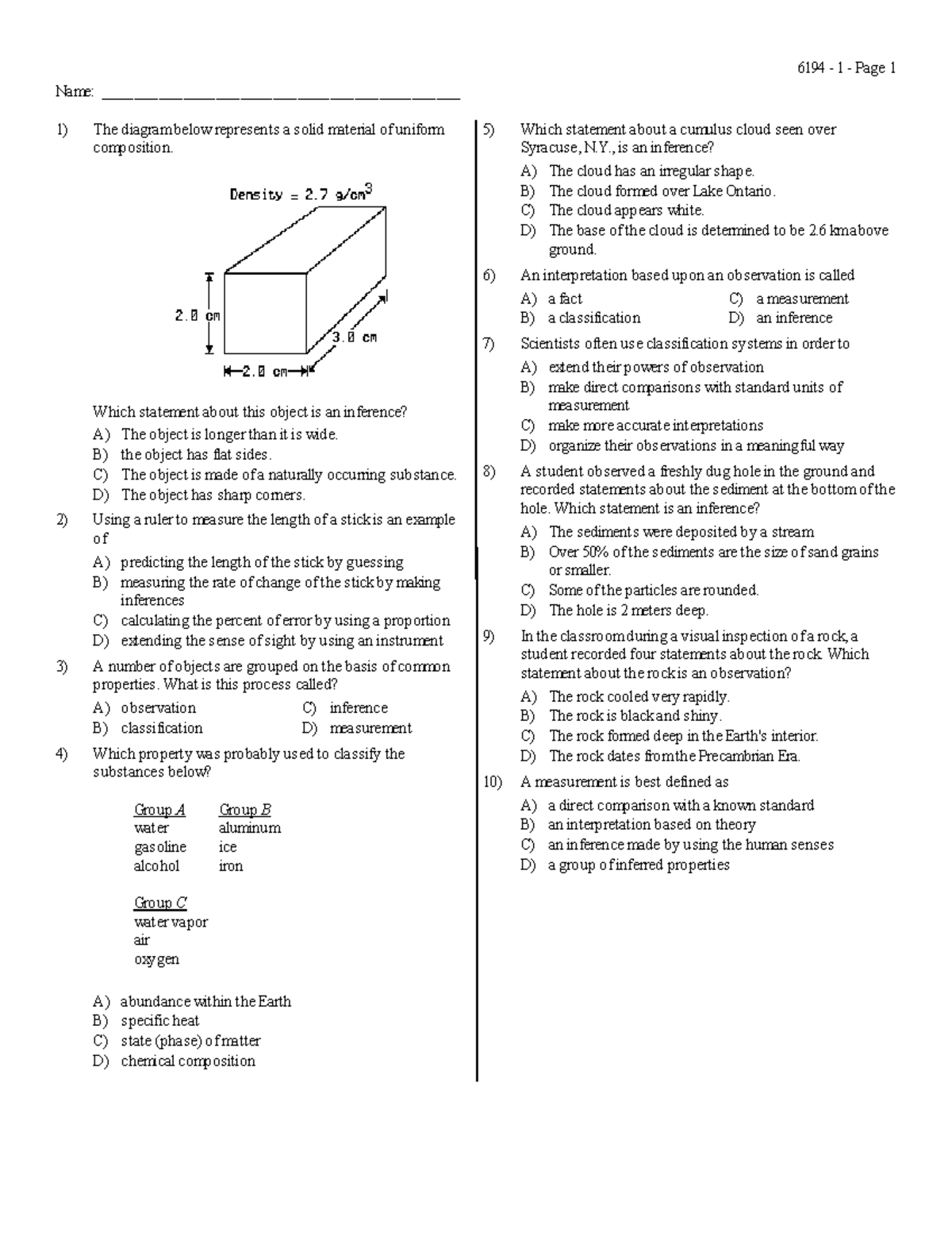 Esobsinf - Earth science regents use your reference table - Name: - Studocu