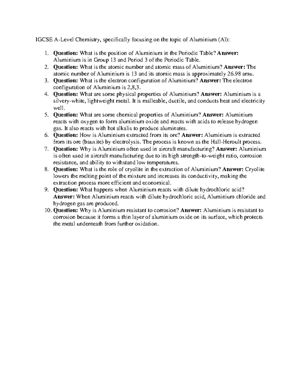 Igcse A - IGCSE A-Level Chemistry, specifically focusing on the topic ...
