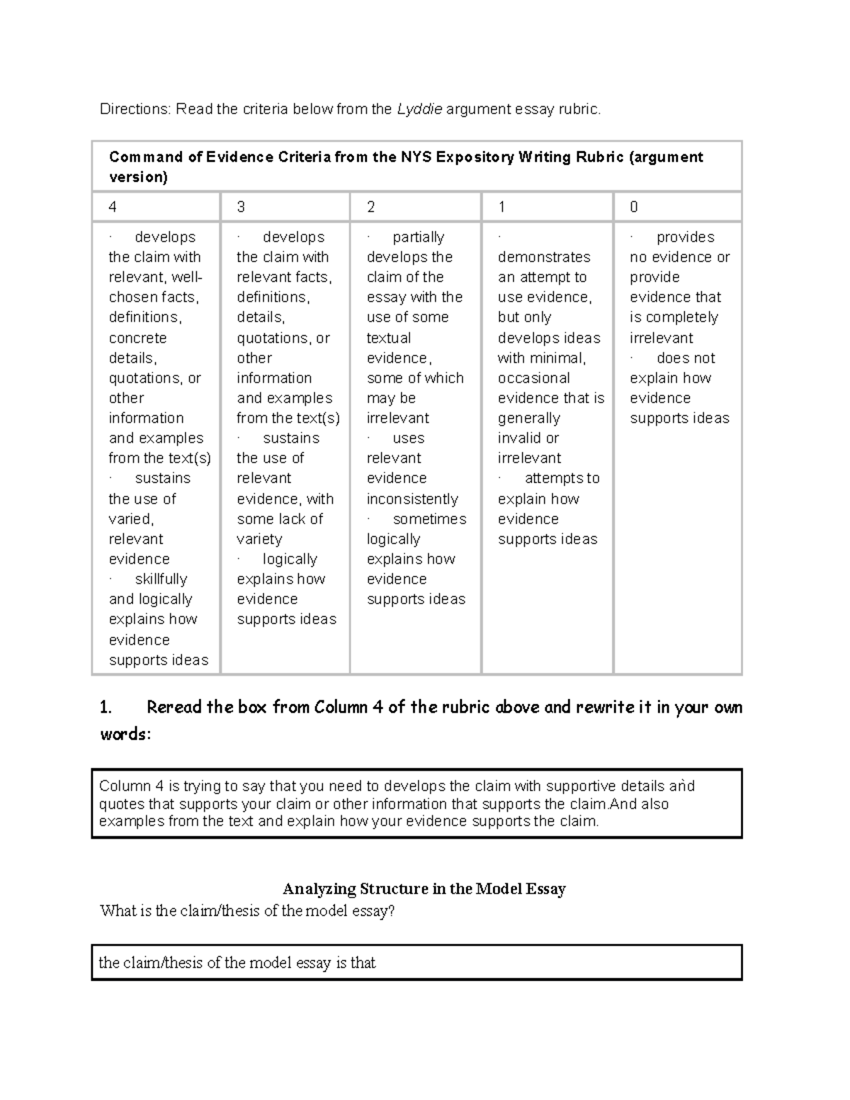 Lyddie 15 - Velneisha Burton - Directions: Read the criteria below from ...