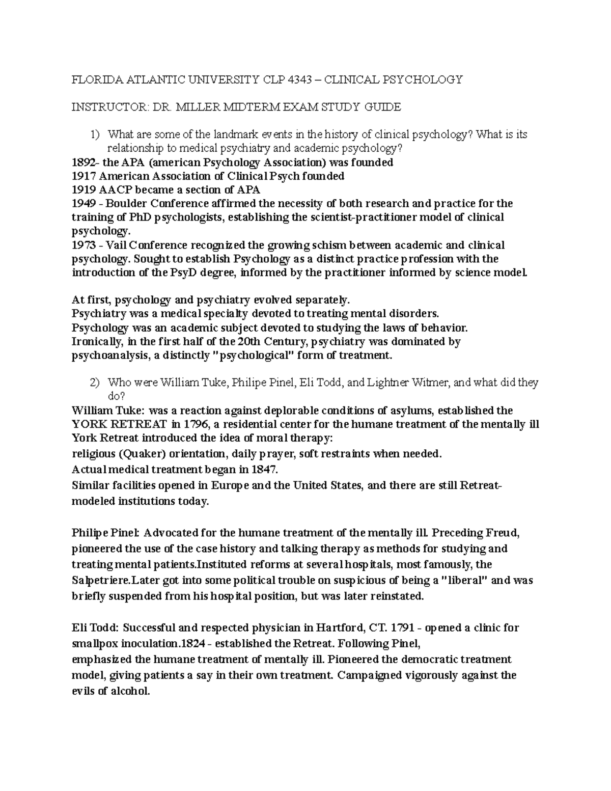 CLP 4343 Midterm Study Guide - FLORIDA ATLANTIC UNIVERSITY CLP 4343 ...
