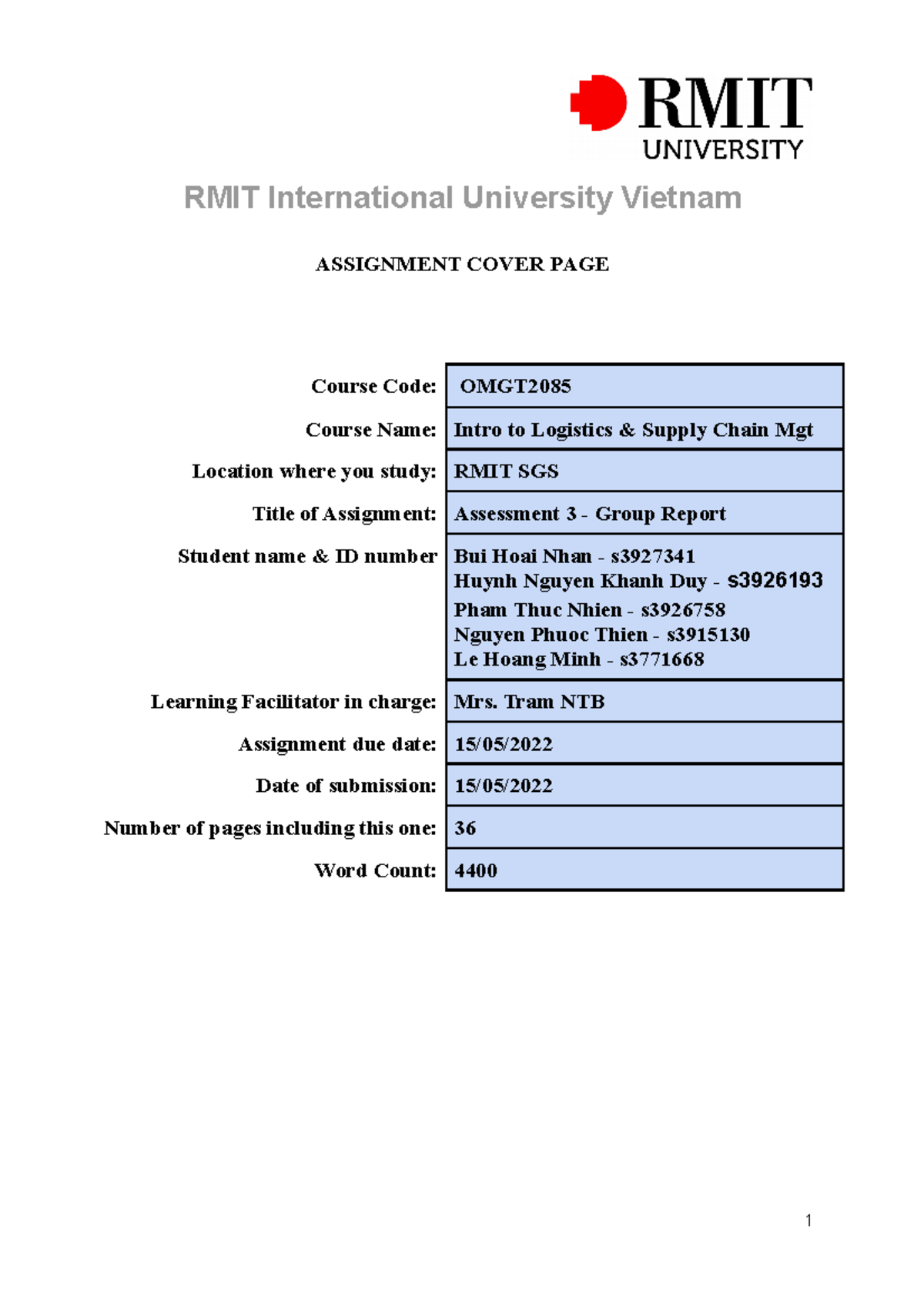 SGS G06 Evergreen (DI - 73) - RMIT International University Vietnam ...