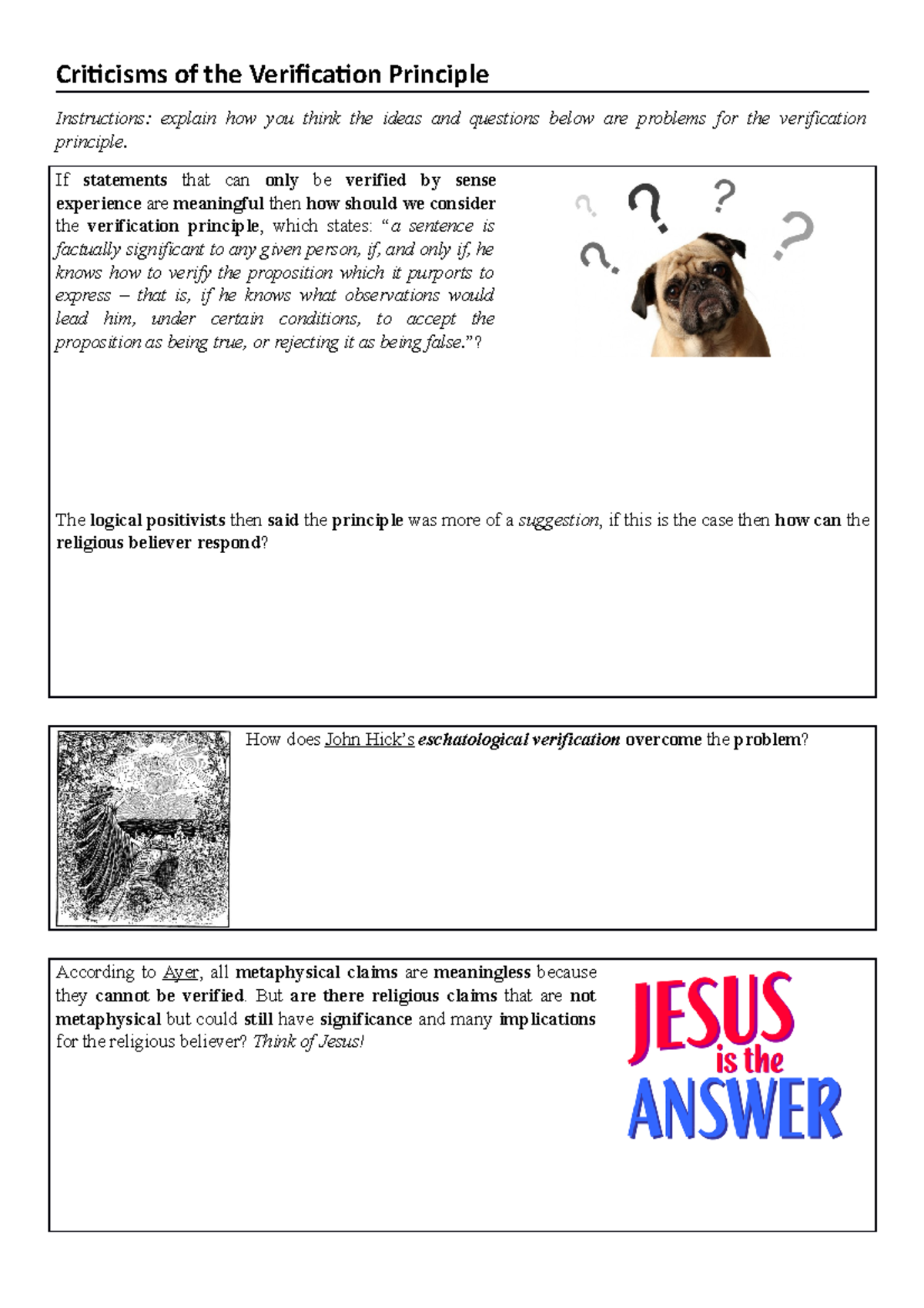A-Level Religious Studies: Criticisms of the Verification Principle ...