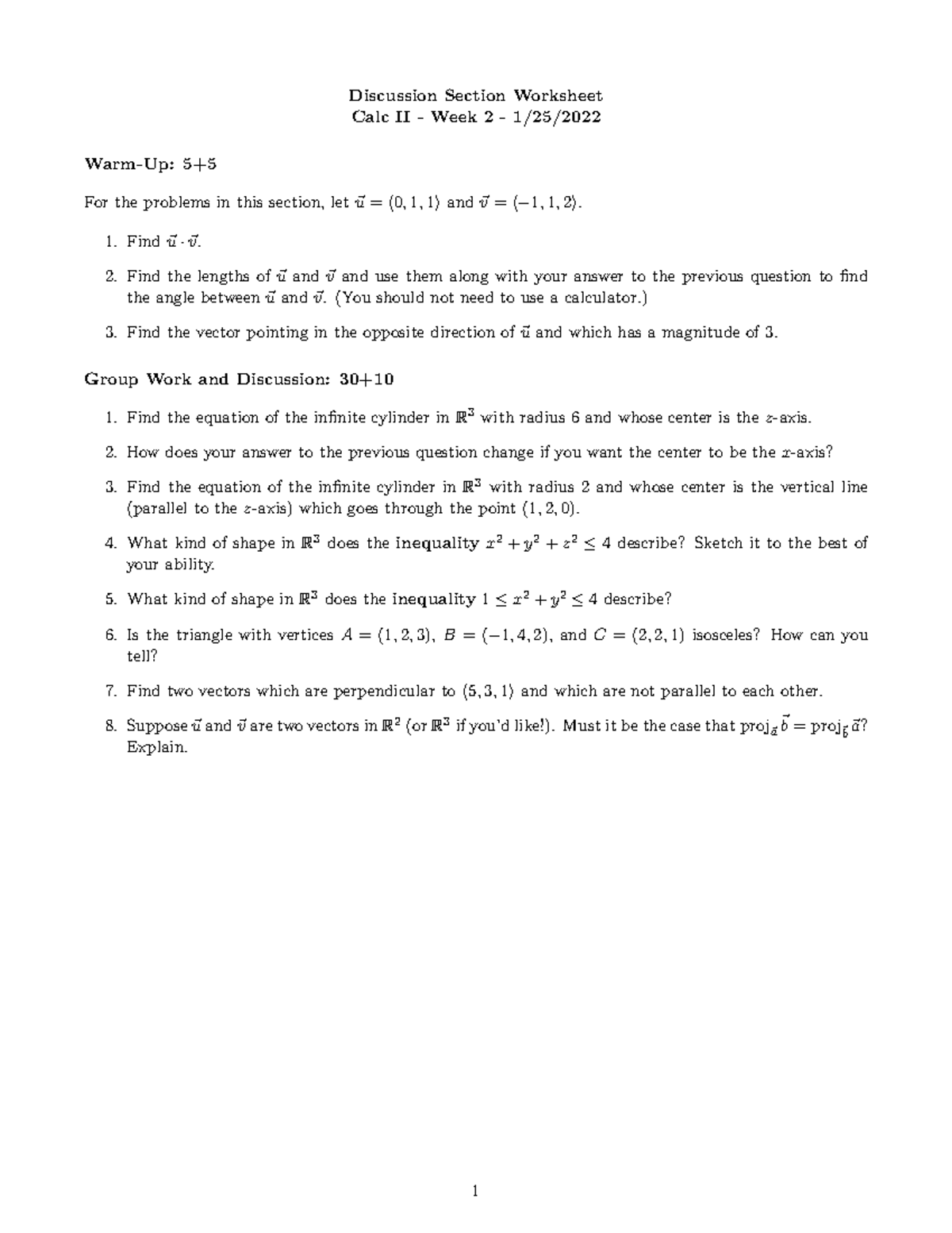 Week 2 - notes - Discussion Section Worksheet Calc II - Week 2 - 1/25 ...