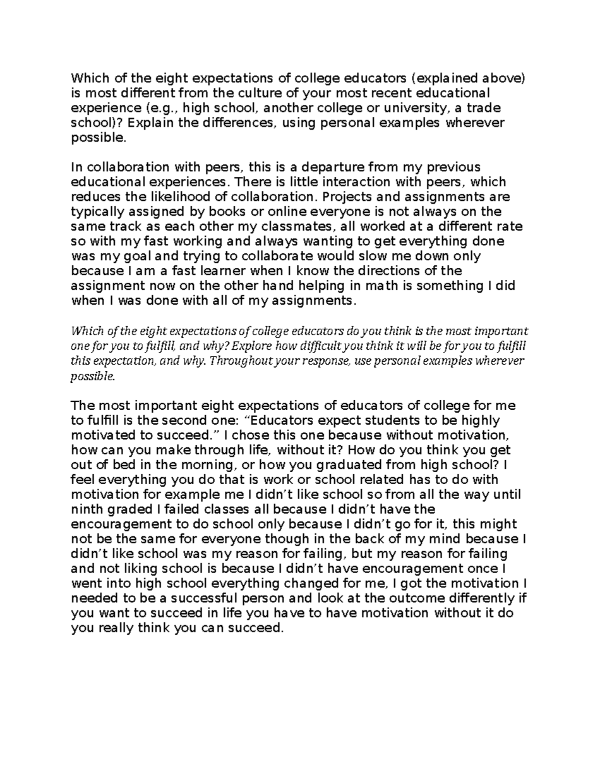 Journal Entry 2 - Which of the eight expectations of college educators ...