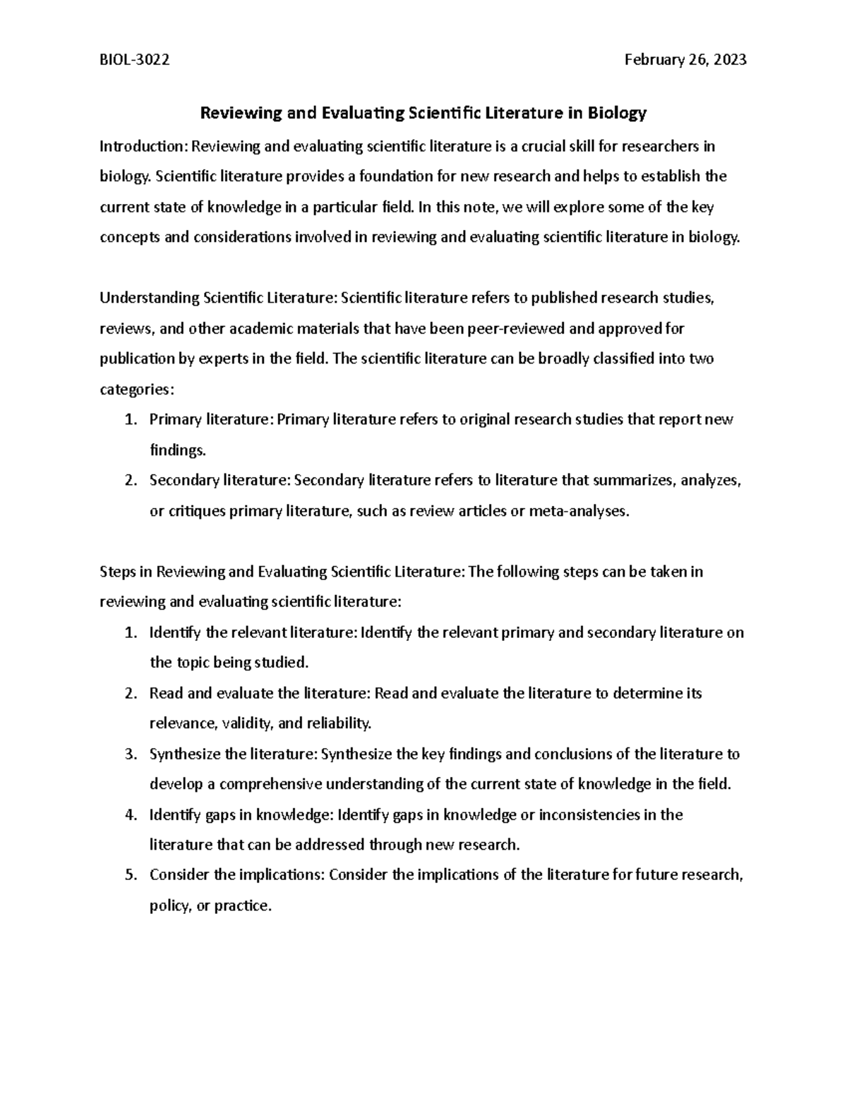 Reviewing and Evaluating Scientific Literature - Scientific literature ...