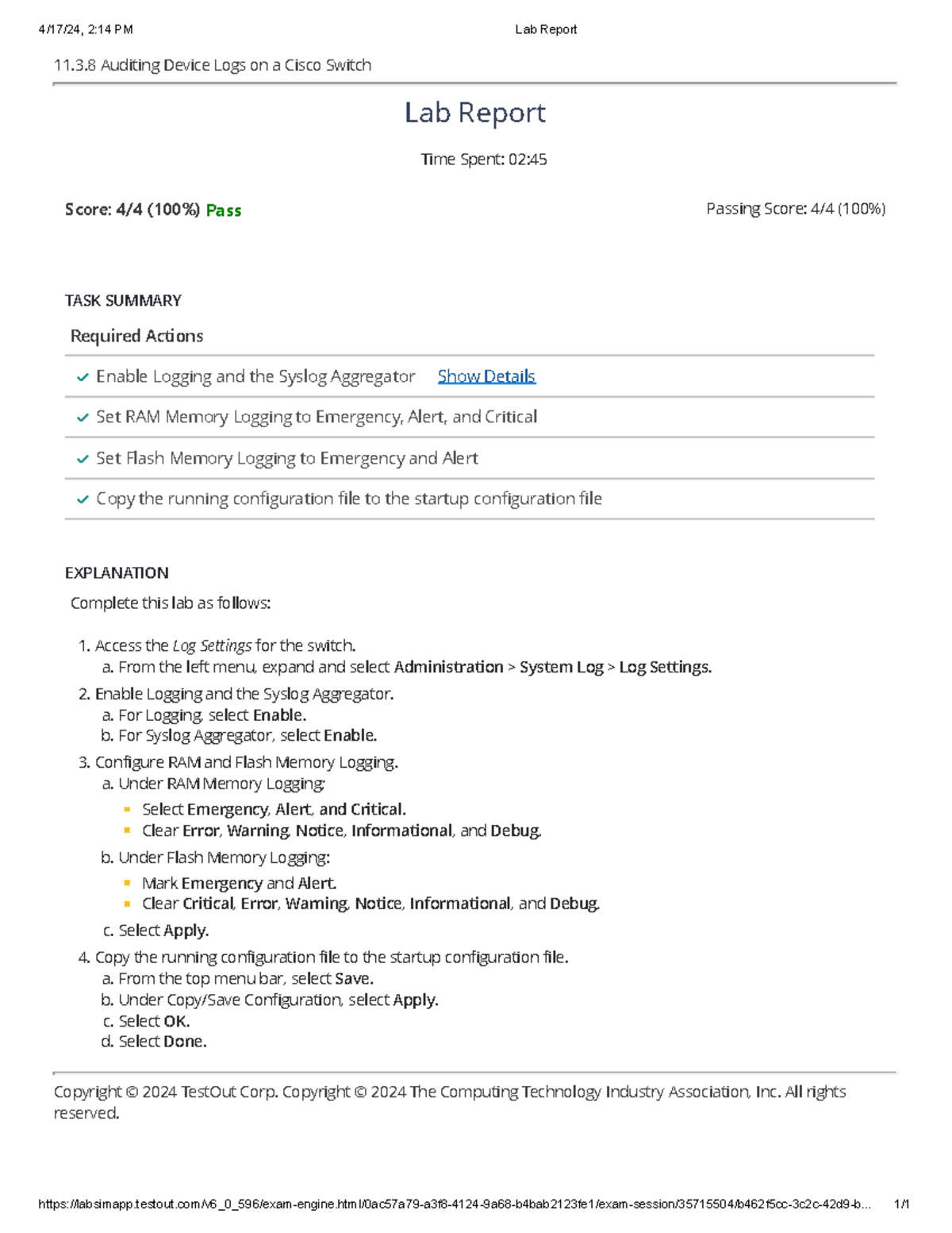 Learning Platform Comp TIA 11 a.2.4 - 4/17/24, 2:14 PM Lab Report - Studocu