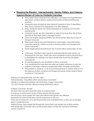 WGST WEEK 10 - These notes are based off of lectures and readings done ...