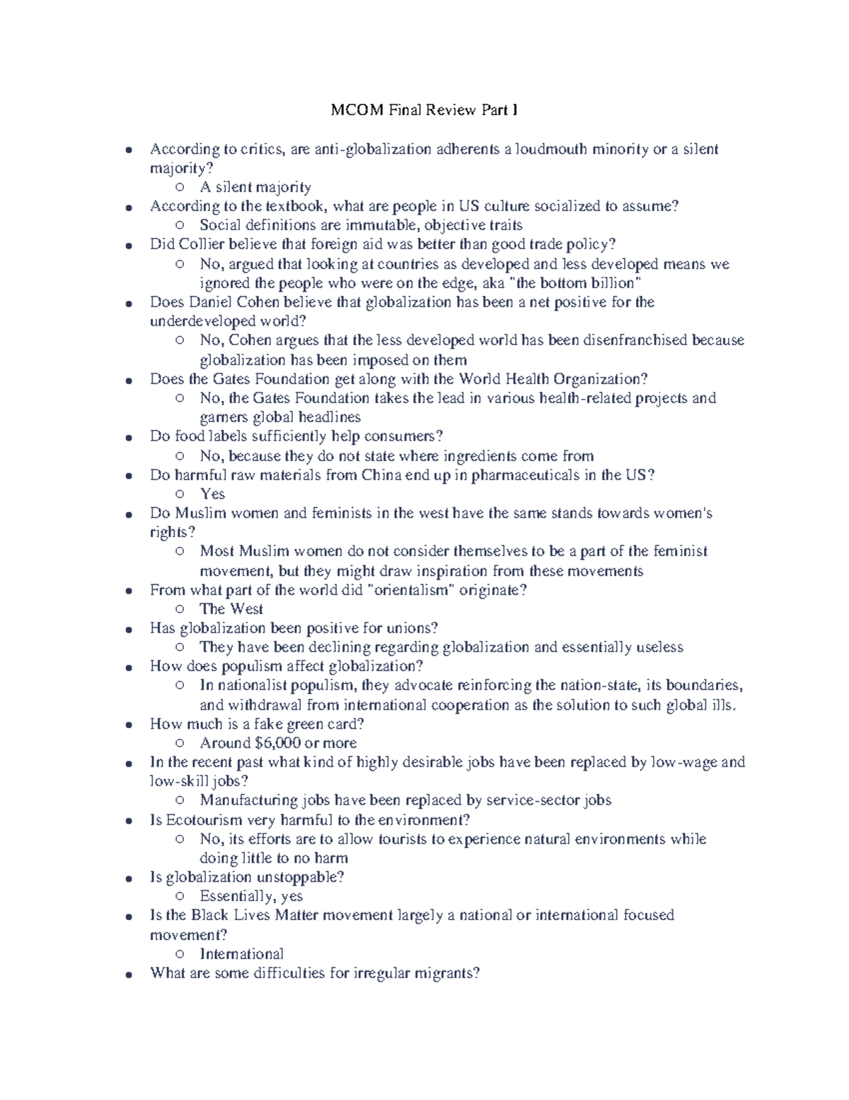 MCOM Final Review Part I - MCOM Final Review Part I According to ...