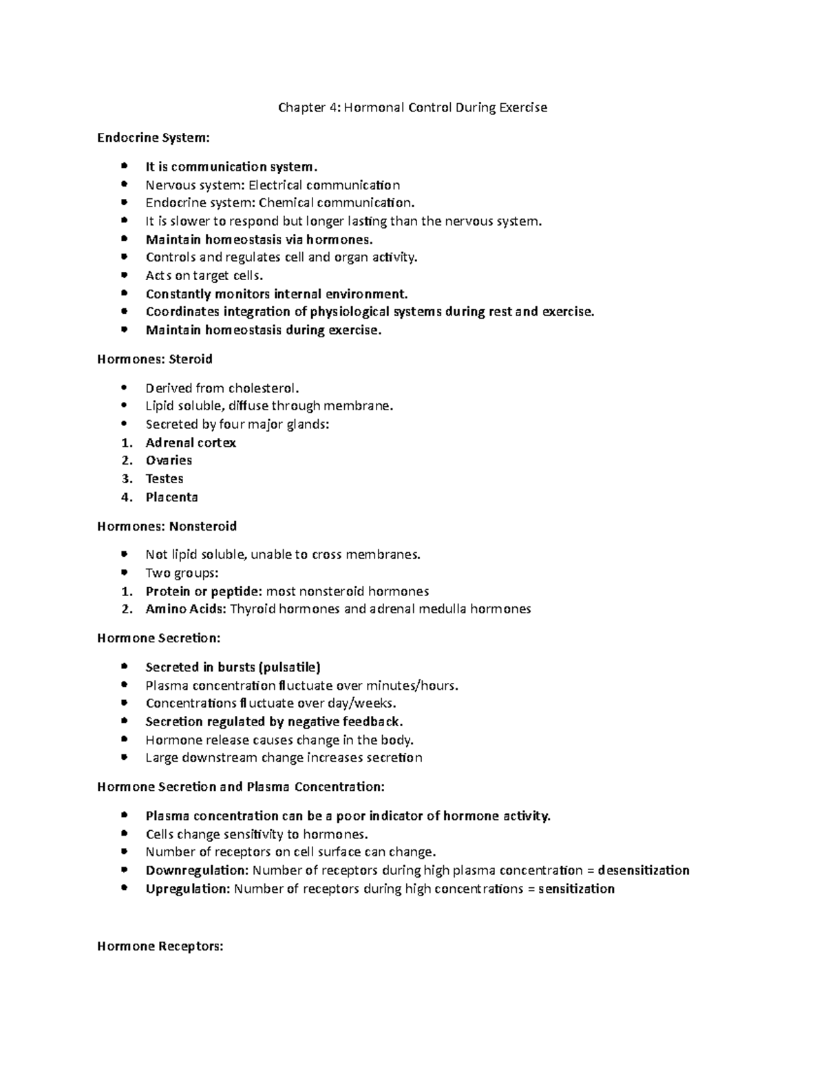 Exercise Physiology Chapter 4 Hormonal Control - Chapter 4: Hormonal ...