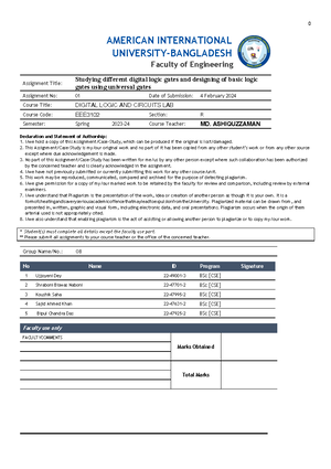 DLC LAB 08 student manual Spring 2022-23 - Title: Construction Logic ...