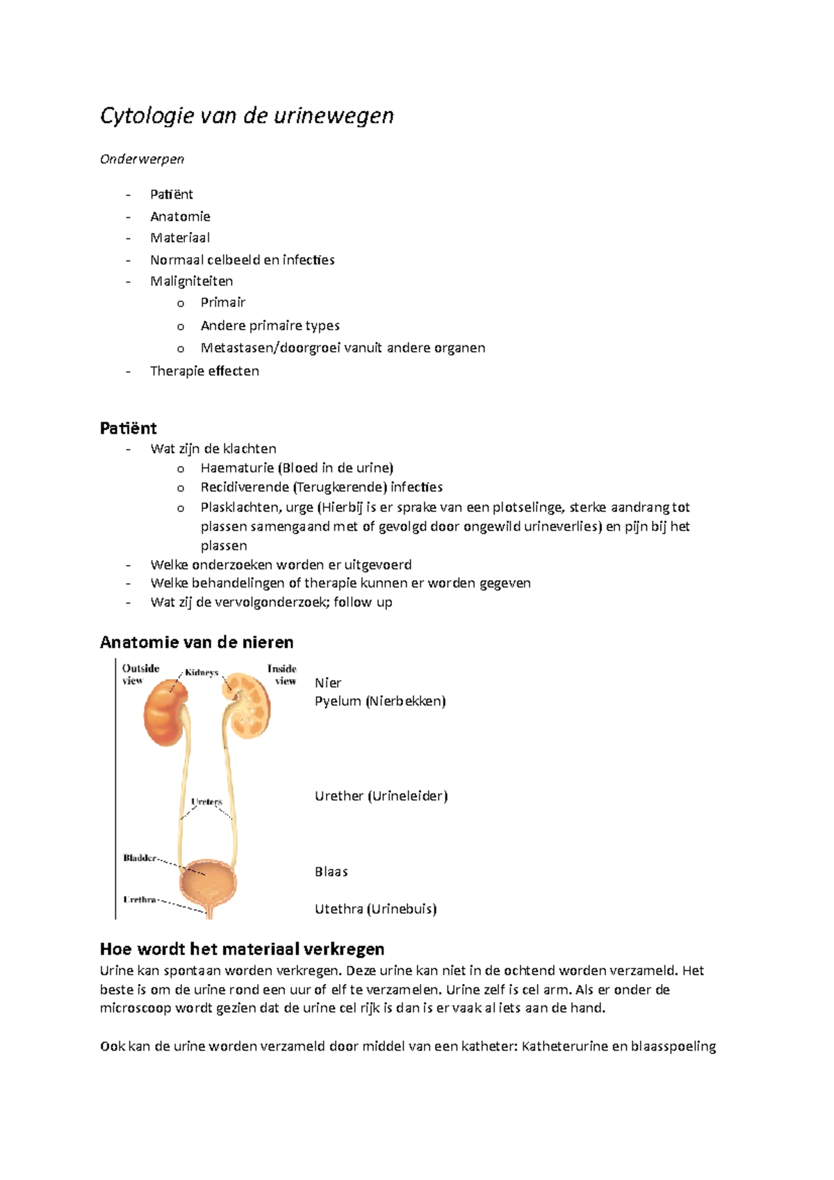 Anatomie urinewegen - Cytologie van de urinewegen Onderwerpen Patiënt ...