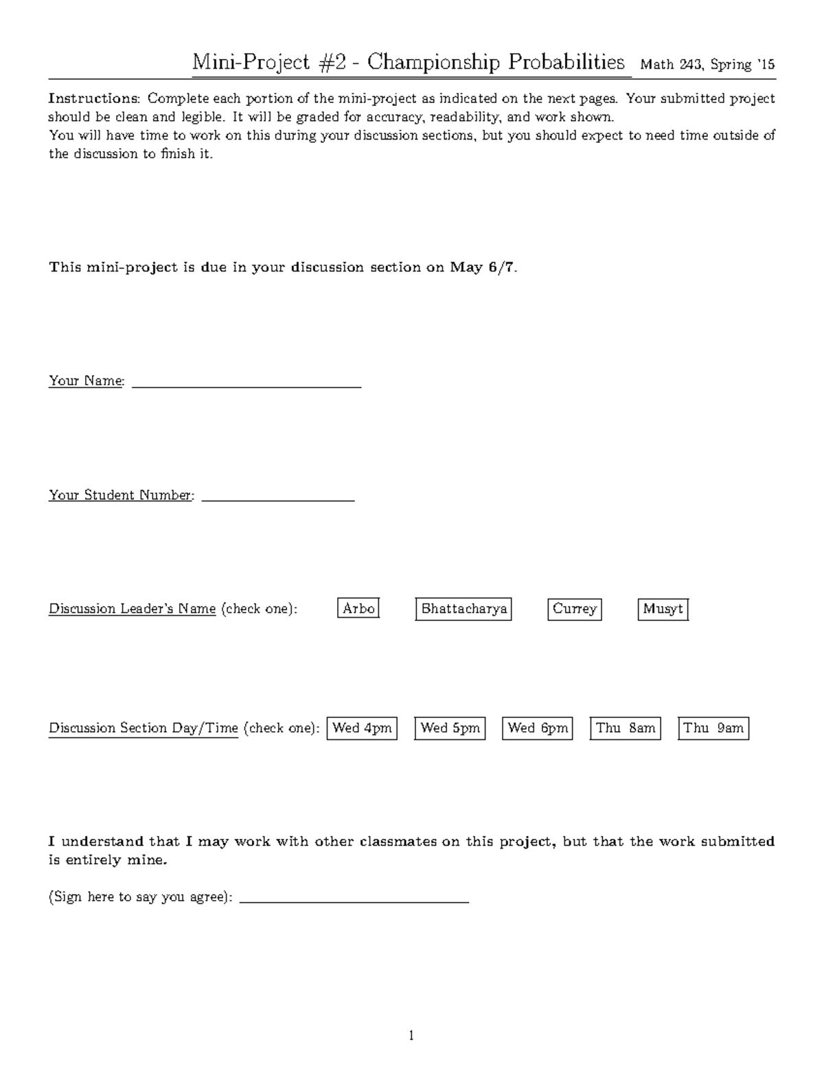 Mini-Project 2 (M243, Spring '15) - Championship Probabilities Math 243, Spring Instructions ...