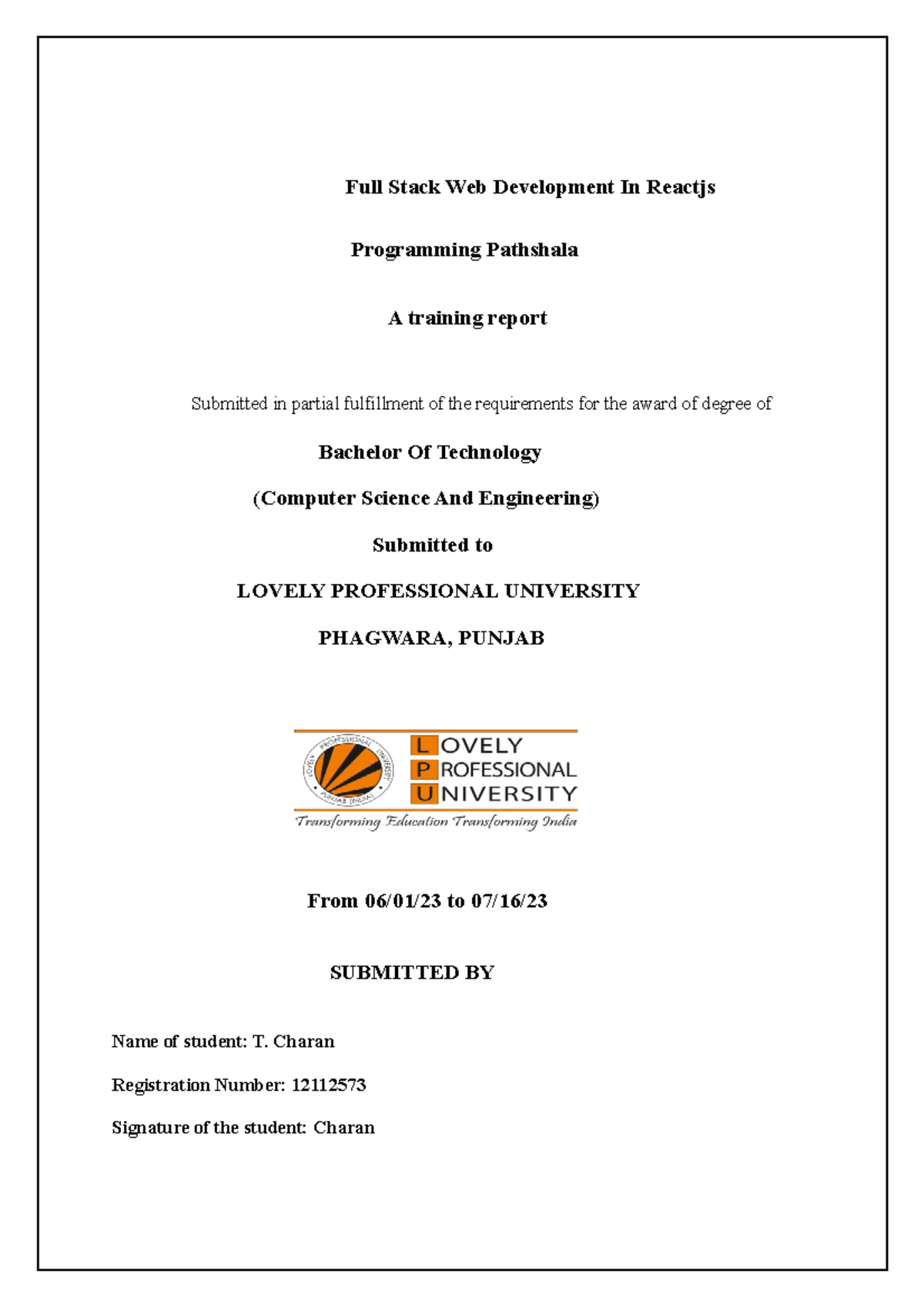 Summer Training Full Stack Web Development In Reactjs Programming Pathshala A Training Report