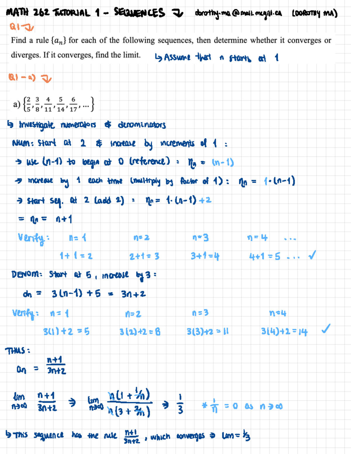 Tutorial 1 - Digitally Written Solutions - MATH 262 TUTORIAL 1 ...