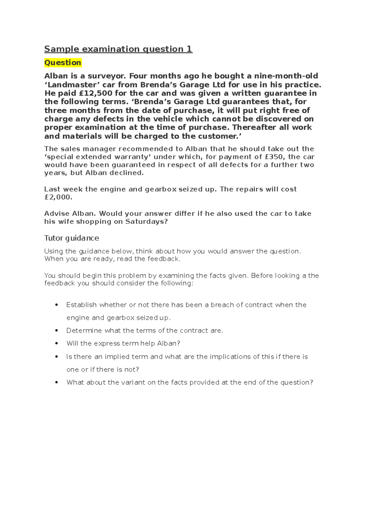 Sample examination question 1 - Terms - Sample examination question 1 ...