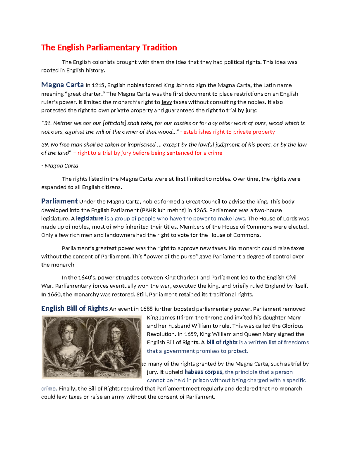 1. The English Parliamentary Tradition Textbook Reading pg 102-105 ...