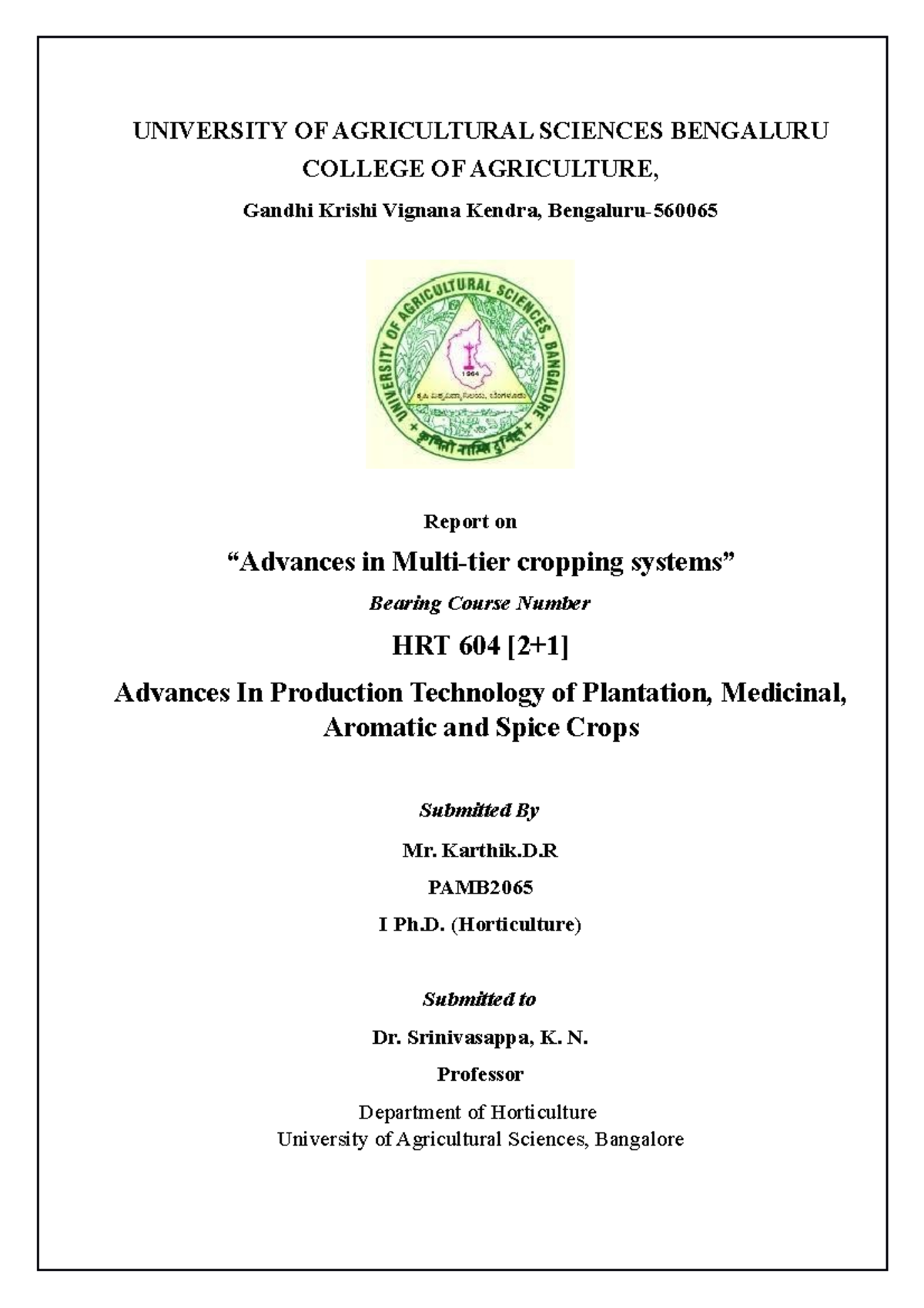 Advances in Multi story cropping sysytem - UNIVERSITY OF AGRICULTURAL ...