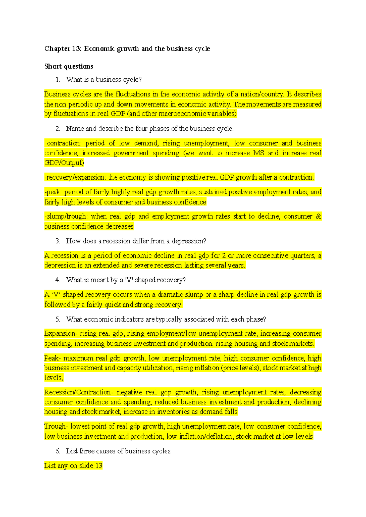 Chapter 13 Answers - Chapter 13: Economic growth and the business cycle ...