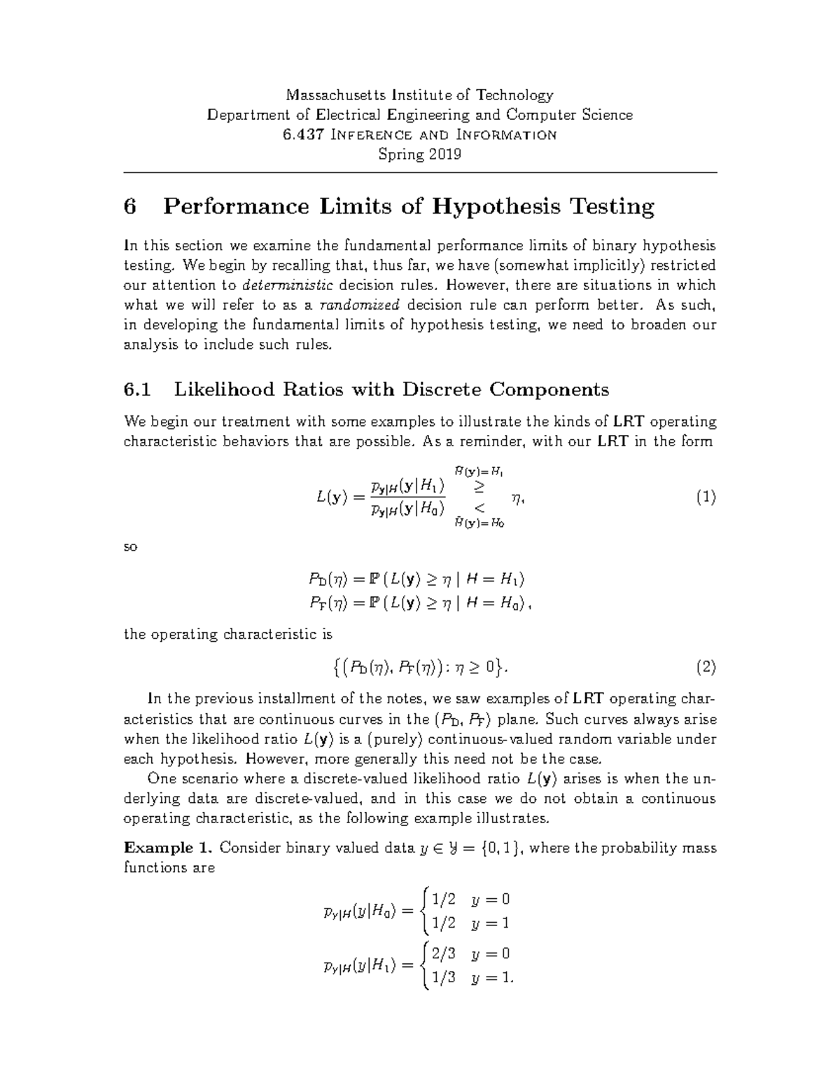 6 Hypothesis Testing Limits - Massachusetts Institute of Technology ...