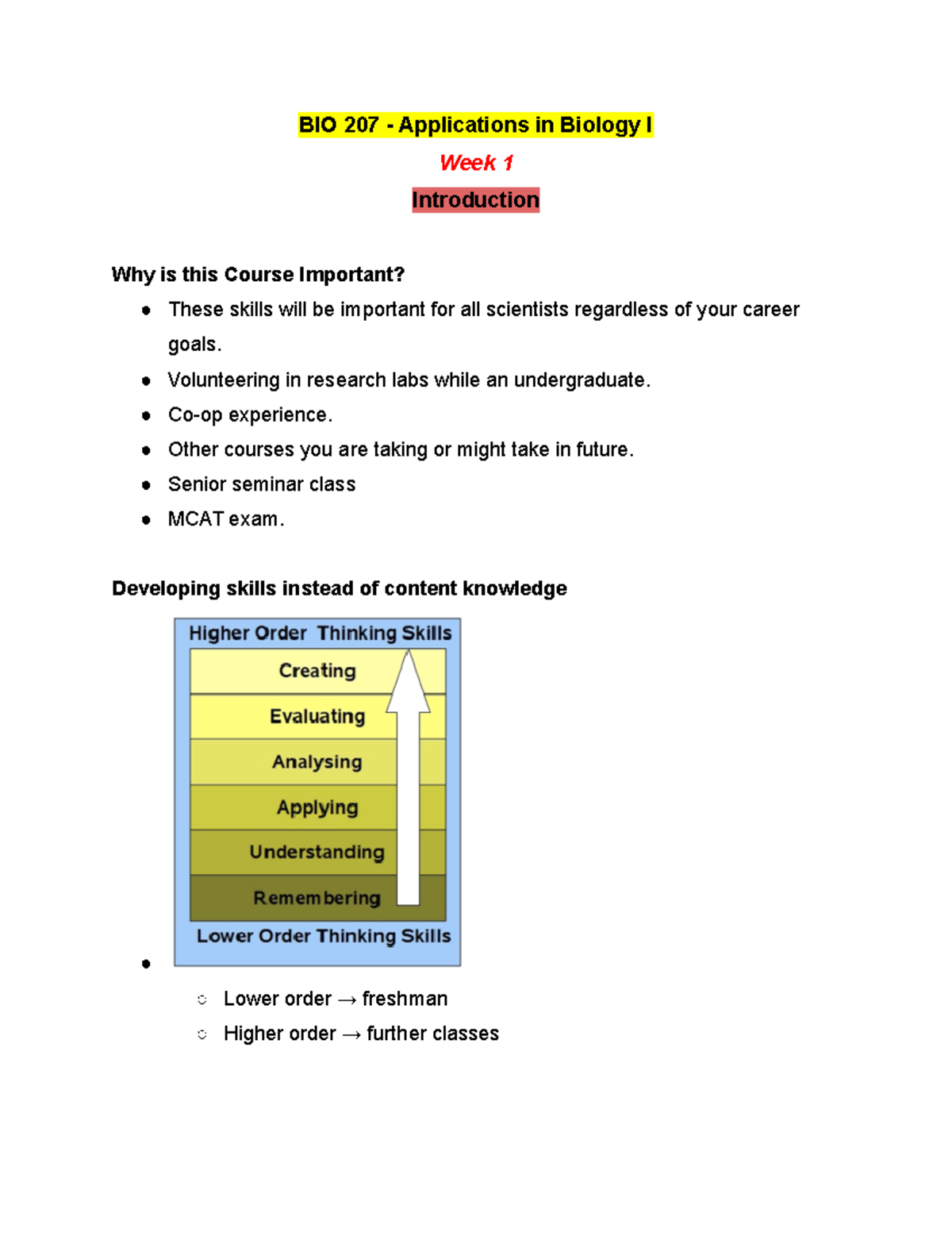 BIO 207 Lecture Notes Week 1 - Winter 2019 - BIO 207 - Applications in ...