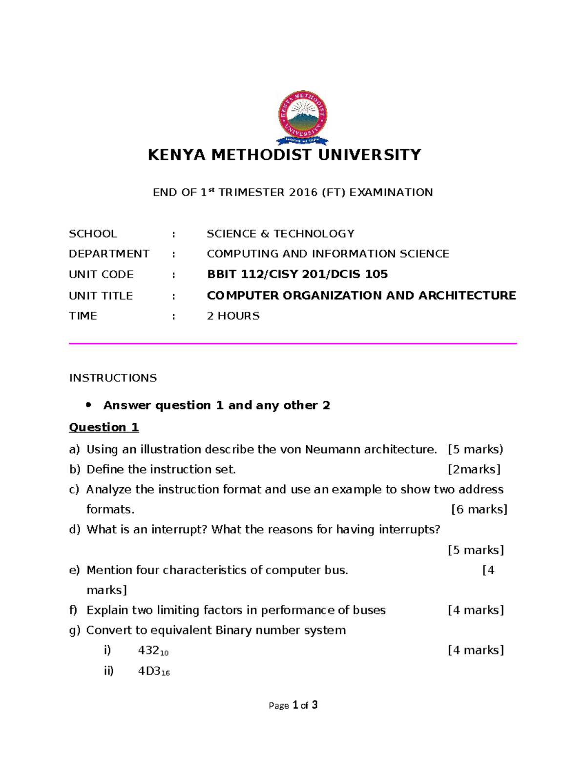 Computer Organisation and architecture (B BIT 112-CISY 201-DCIS 105 ...