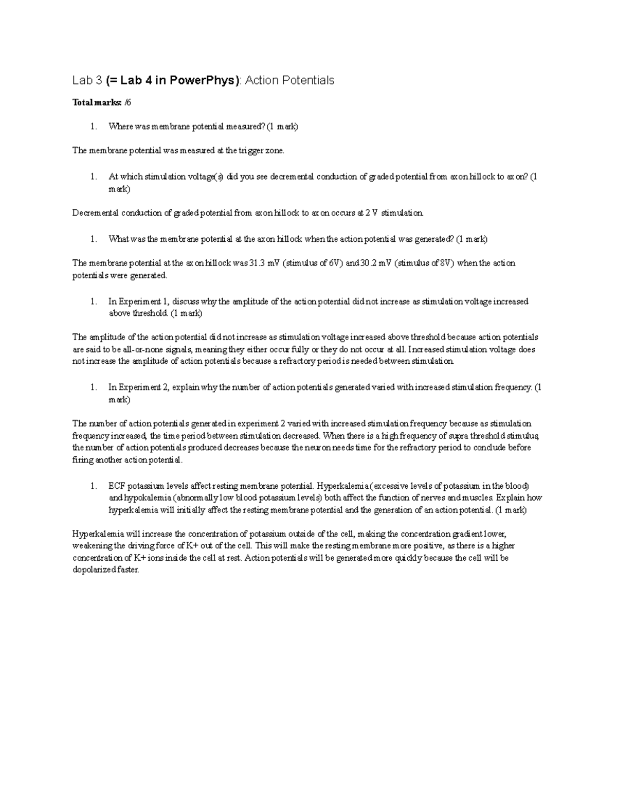 Powerphys Lab 3 - Action Potentials - Lab 3 (= Lab 4 in PowerPhys ...