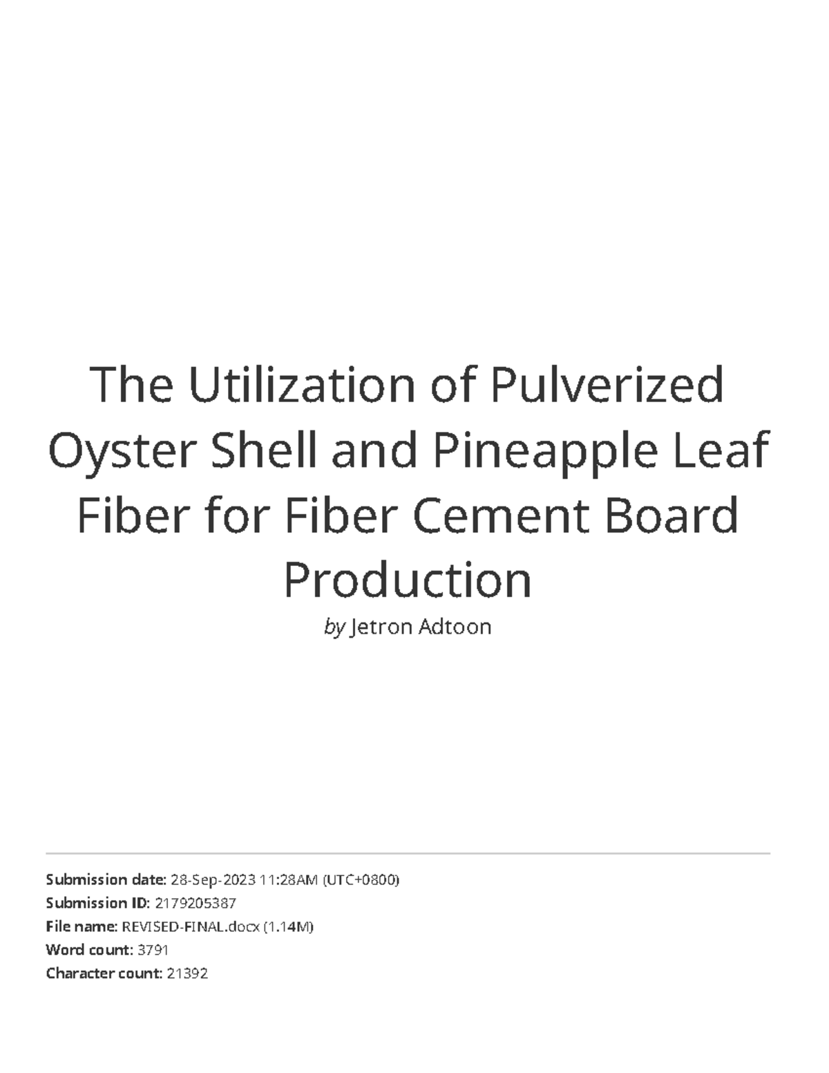 The Utilization of Pulverized Oyster Shell and Pineapple Leaf Fiber for ...