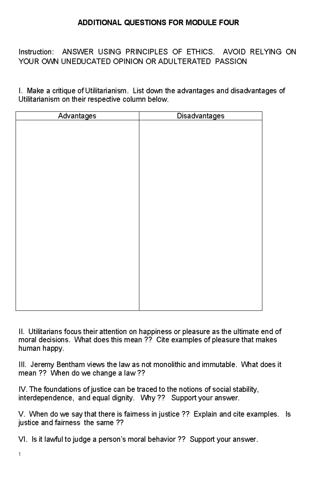 Additional Questions FOR Module FOUR - 1 ADDITIONAL QUESTIONS FOR ...