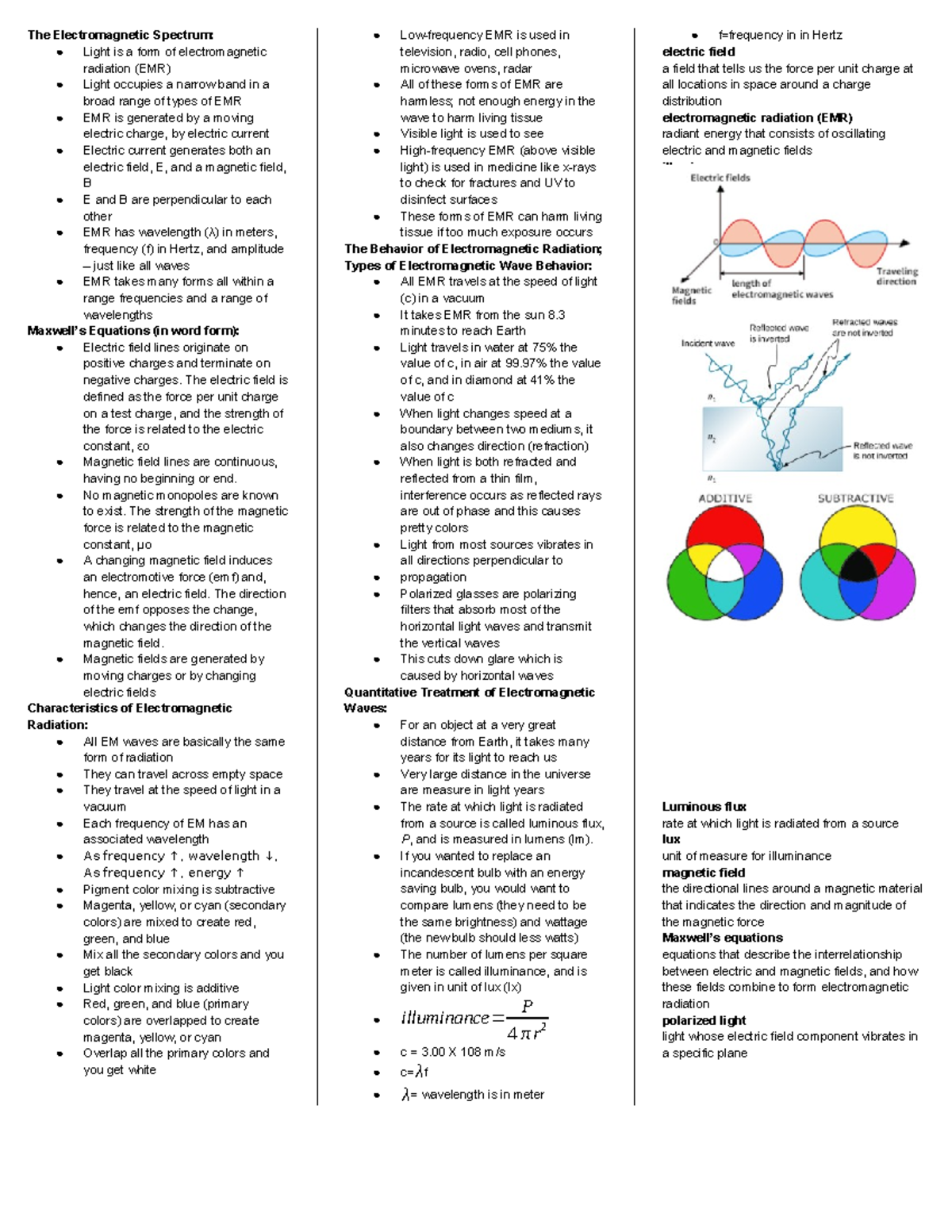 Physics chapter 15 cheat sheet - The Electromagnetic Spectrum: Light is ...