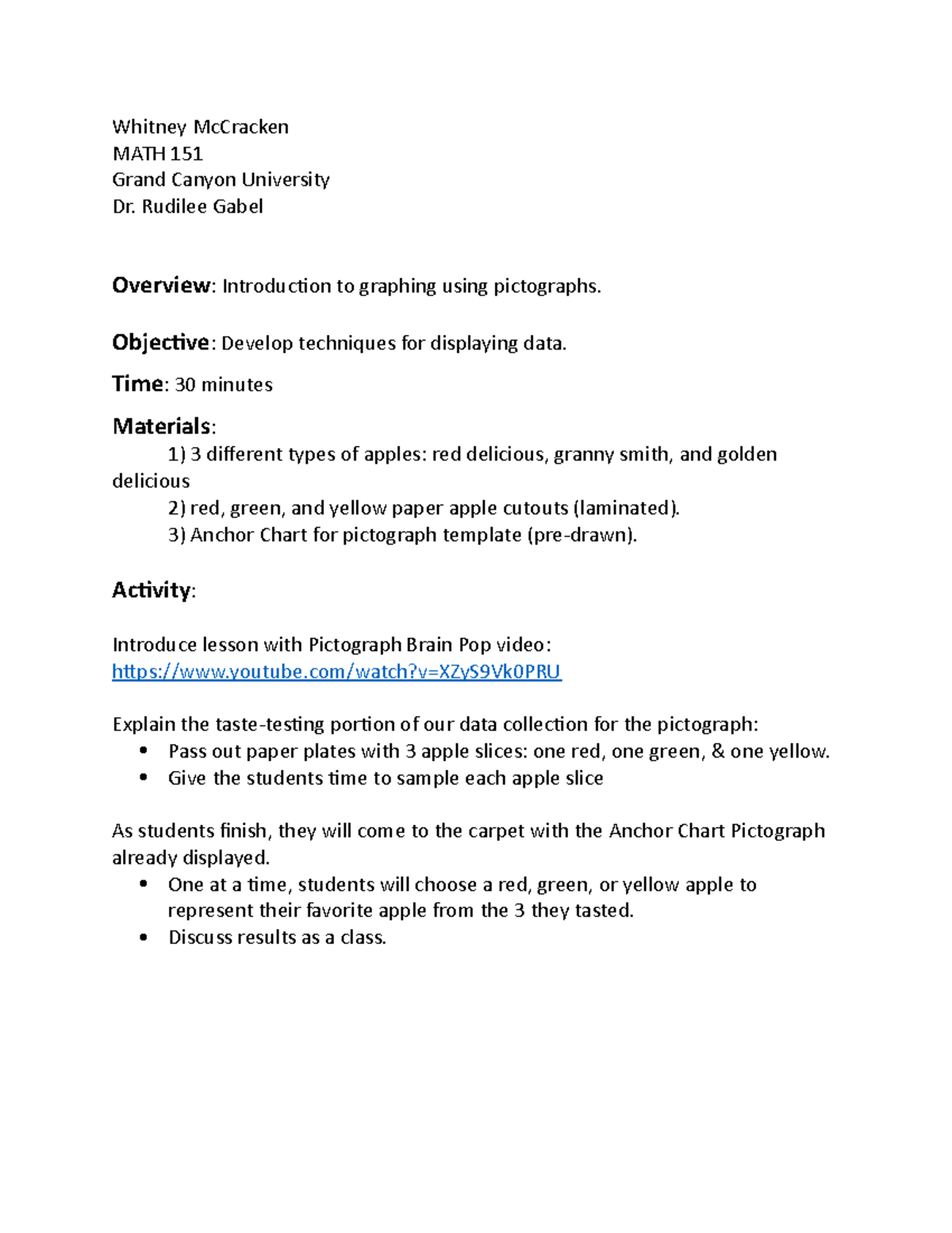 MATH 151 Lesson Plan Topic 2 - Whitney McCracken MATH 151 Grand Canyon ...
