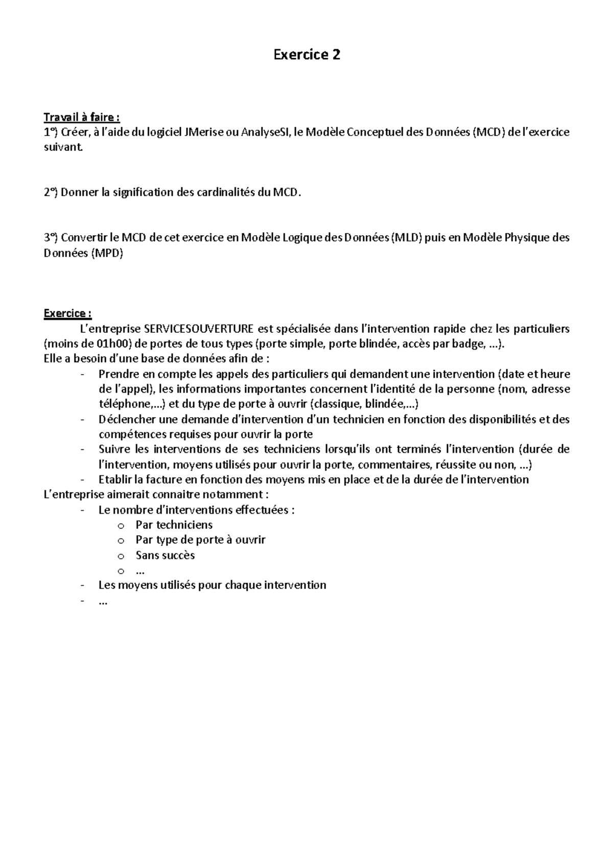 Exercice 2 - je partage mon TD Base de données - Exercice 2 Travail à ...