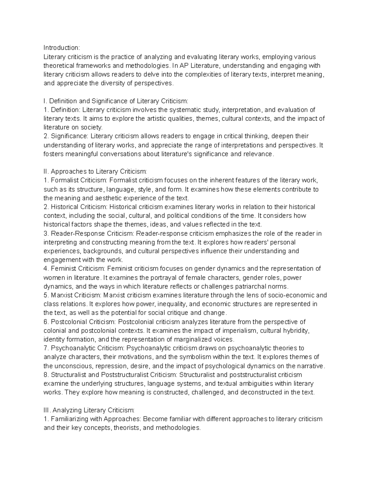Literary Criticism in AP Literature - Introduction: Literary criticism ...