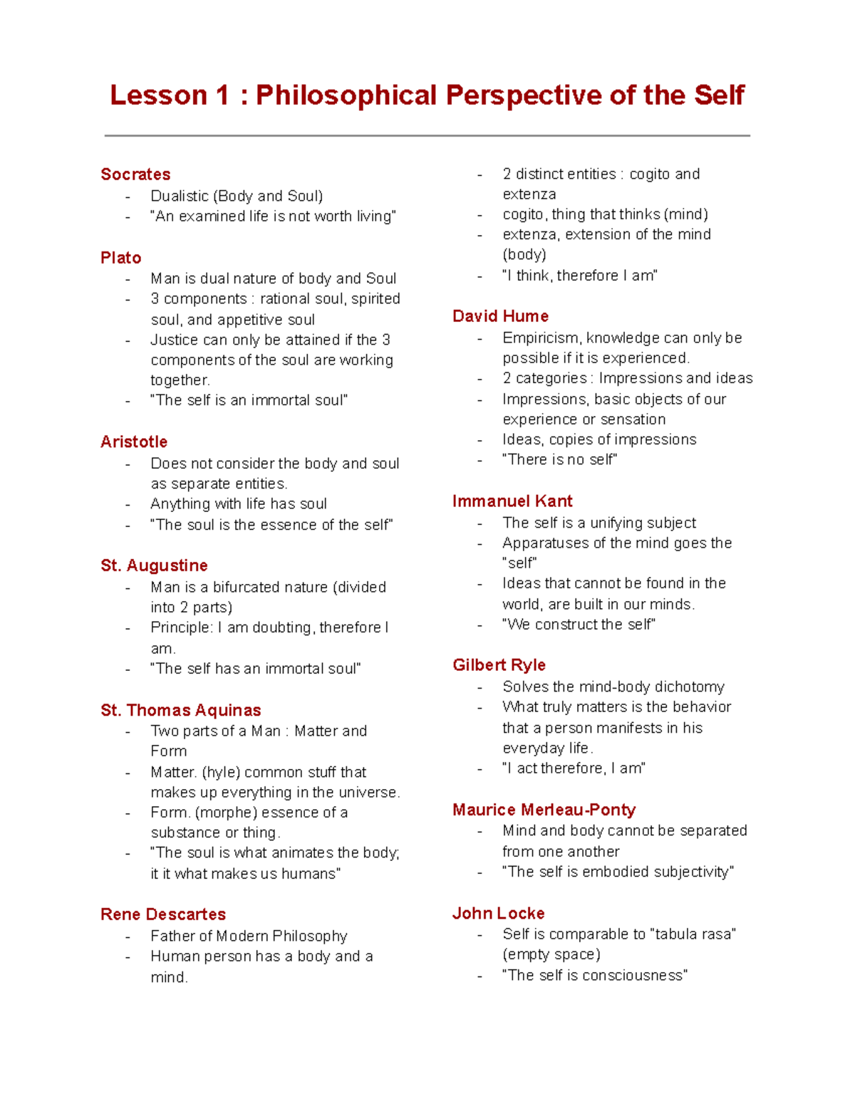 UTS Lesson 1 - Lesson 1 : Philosophical Perspective of the Self ...