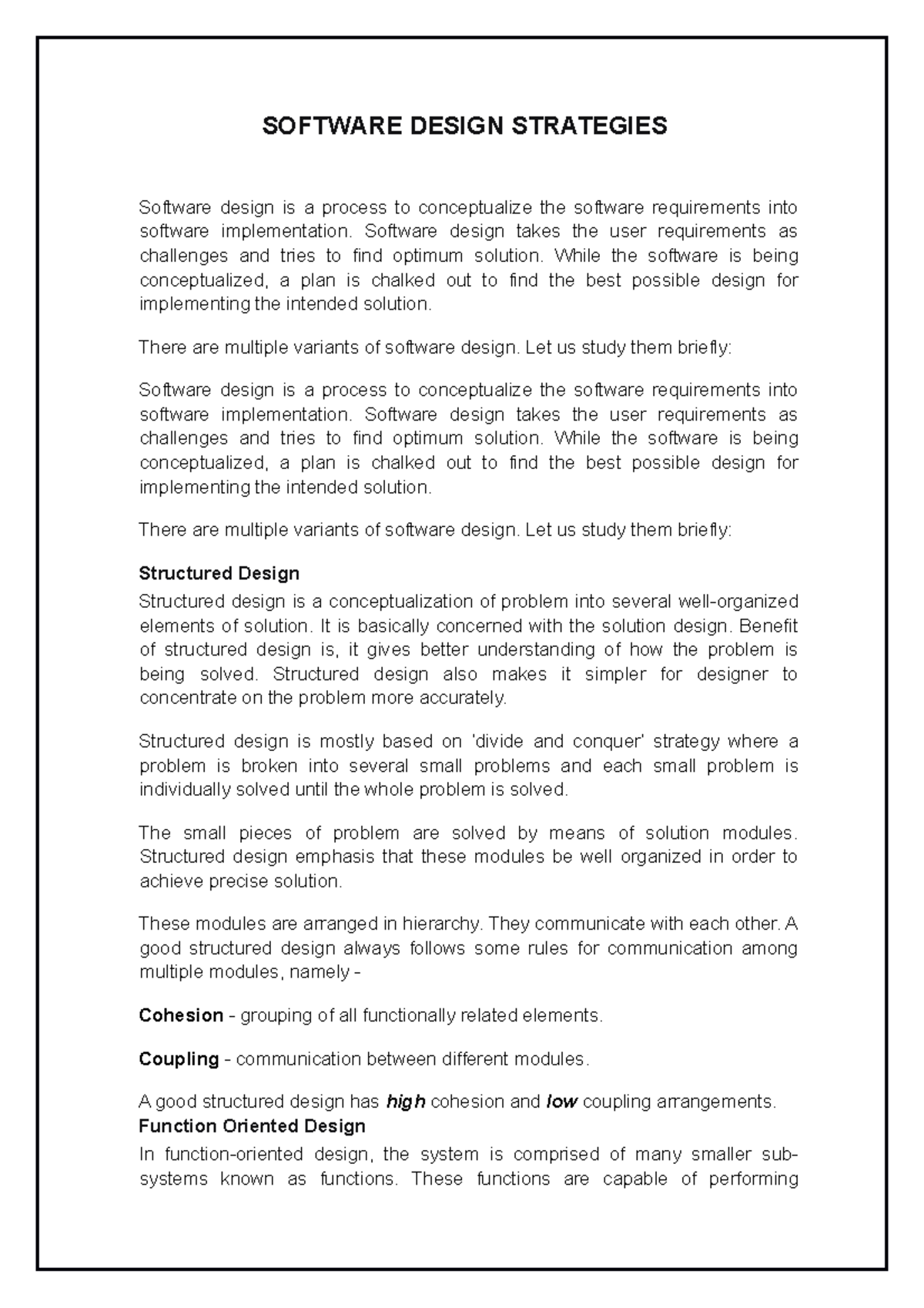 Software Design Strategies 4 - SOFTWARE DESIGN STRATEGIES Software ...