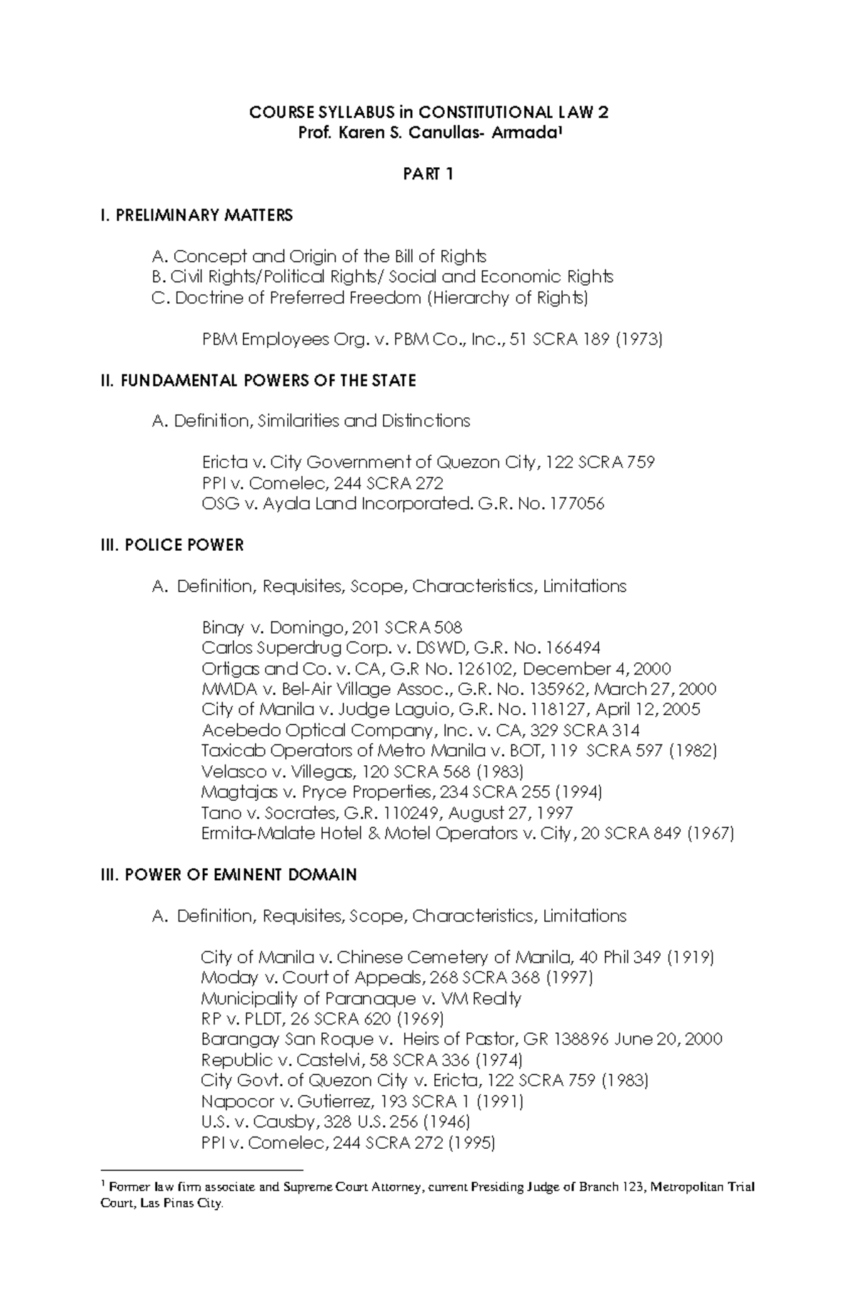 Constitutional LAW 2 Syllabus - COURSE SYLLABUS in CONSTITUTIONAL LAW 2 Prof. Karen S. Canullas ...