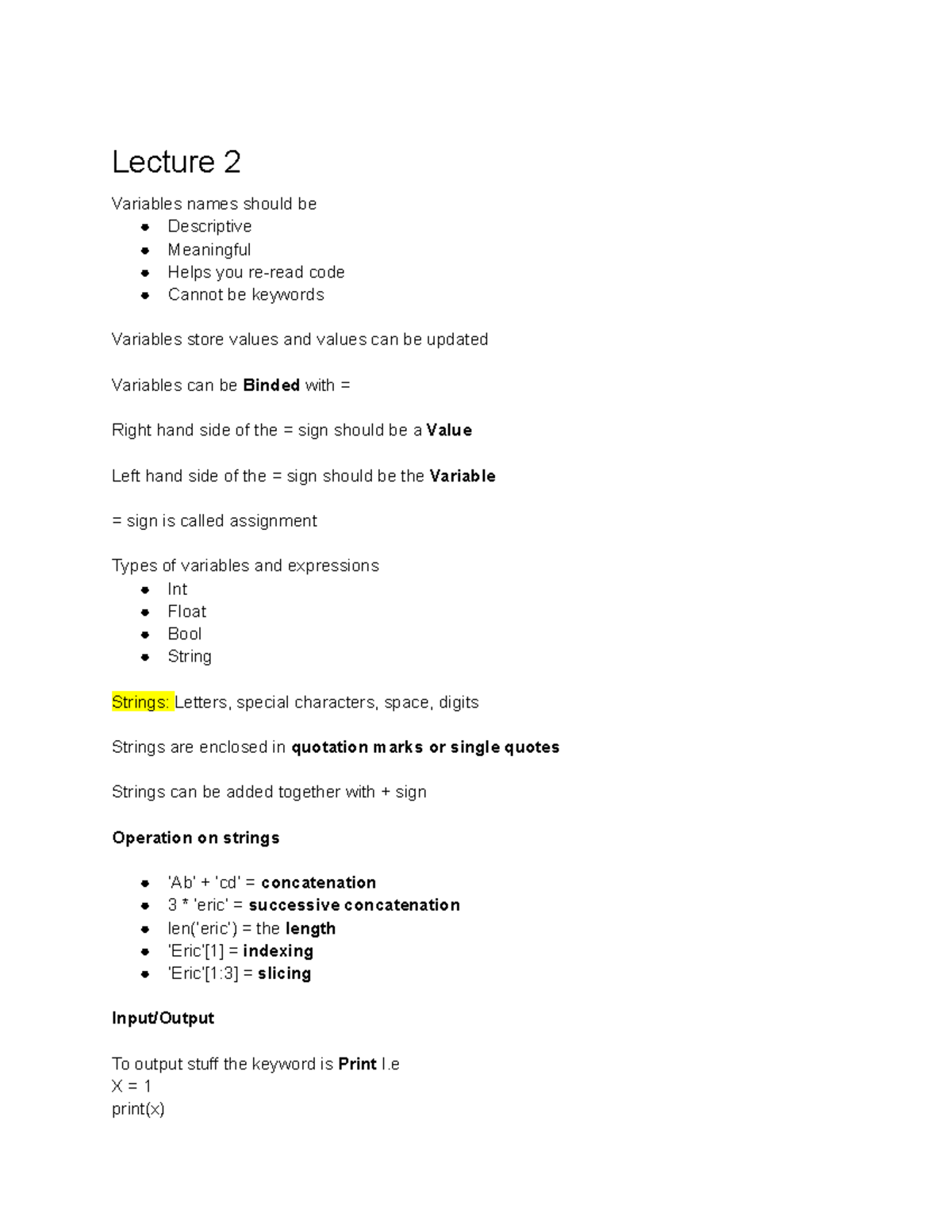 CPS 109 W2 - CPS 109 week 2 - Lecture 2 Variables names should be Descriptive Meaningful Helps ...