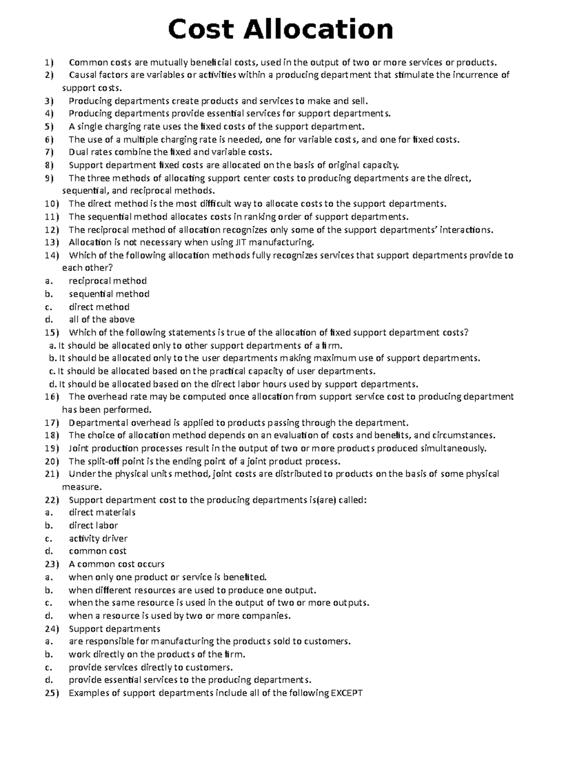 Cost Allocation - Lecture notes 1-10 - Cost Allocation Common costs are ...