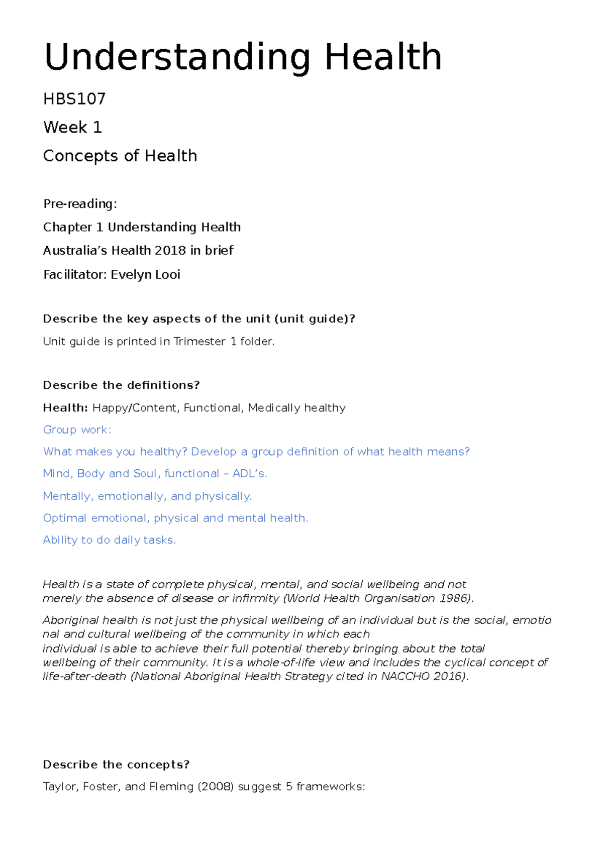 1 Understanding Health compiled weekly notes - Understanding Health HBS ...