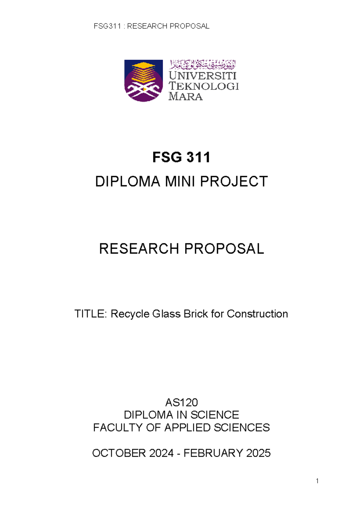 Template Proposal - FSG 311 DIPLOMA MINI PROJECT RESEARCH PROPOSAL ...