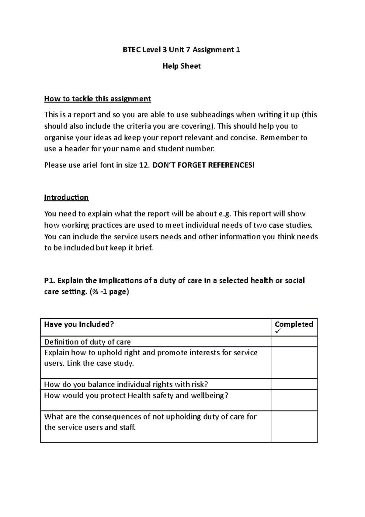 Unit 7 Help Sheet - BTEC Level 3 Unit 7 Assignment 1 Help Sheet How to ...