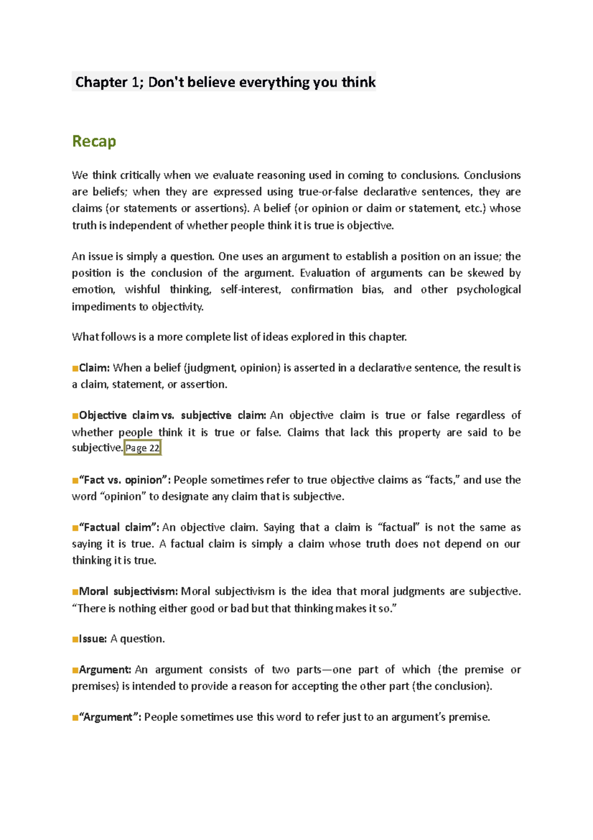 Chapter 1 Don t believe everything you think - Chapter 1; Don't believe ...