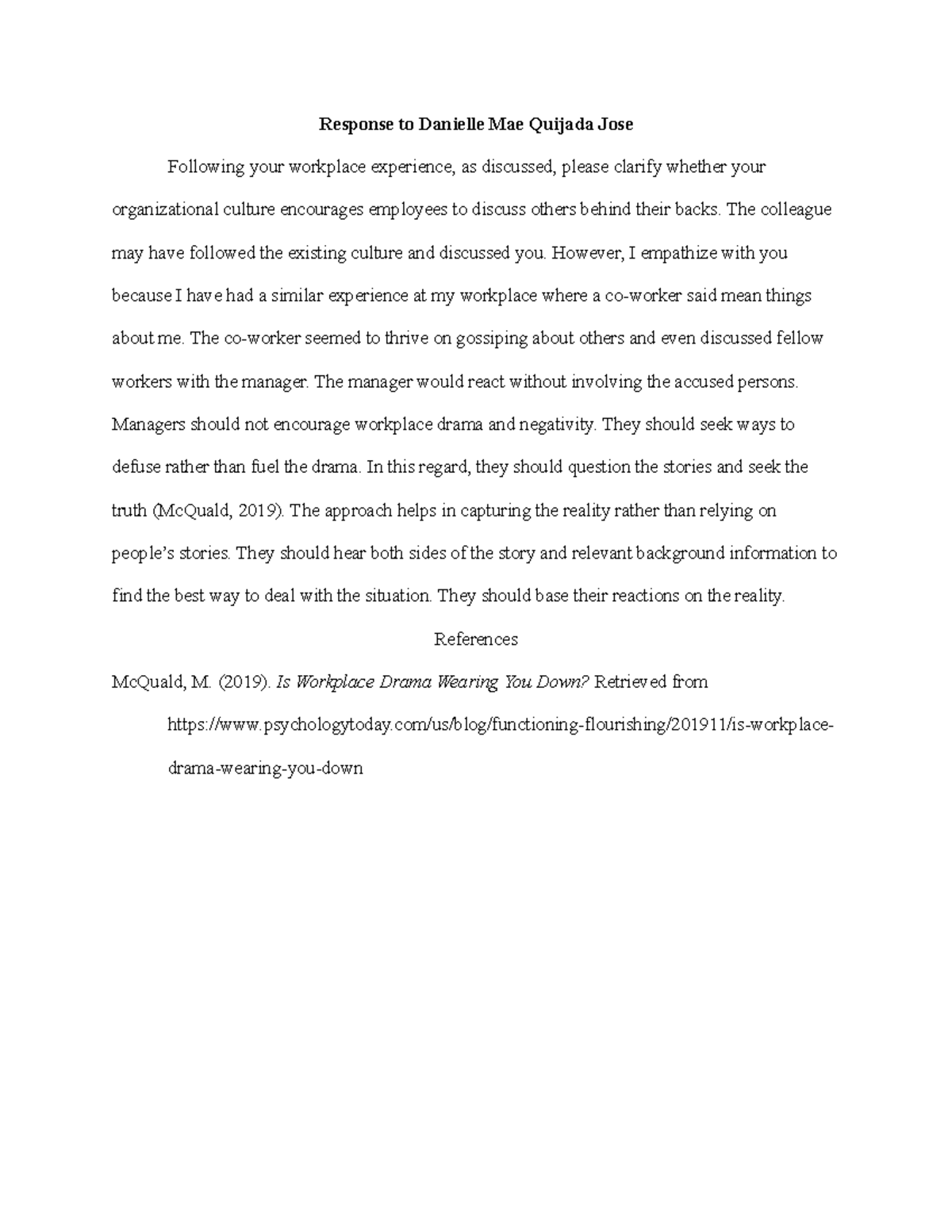 Response to Danielle Mae Quijada Jose - Response to Danielle Mae ...