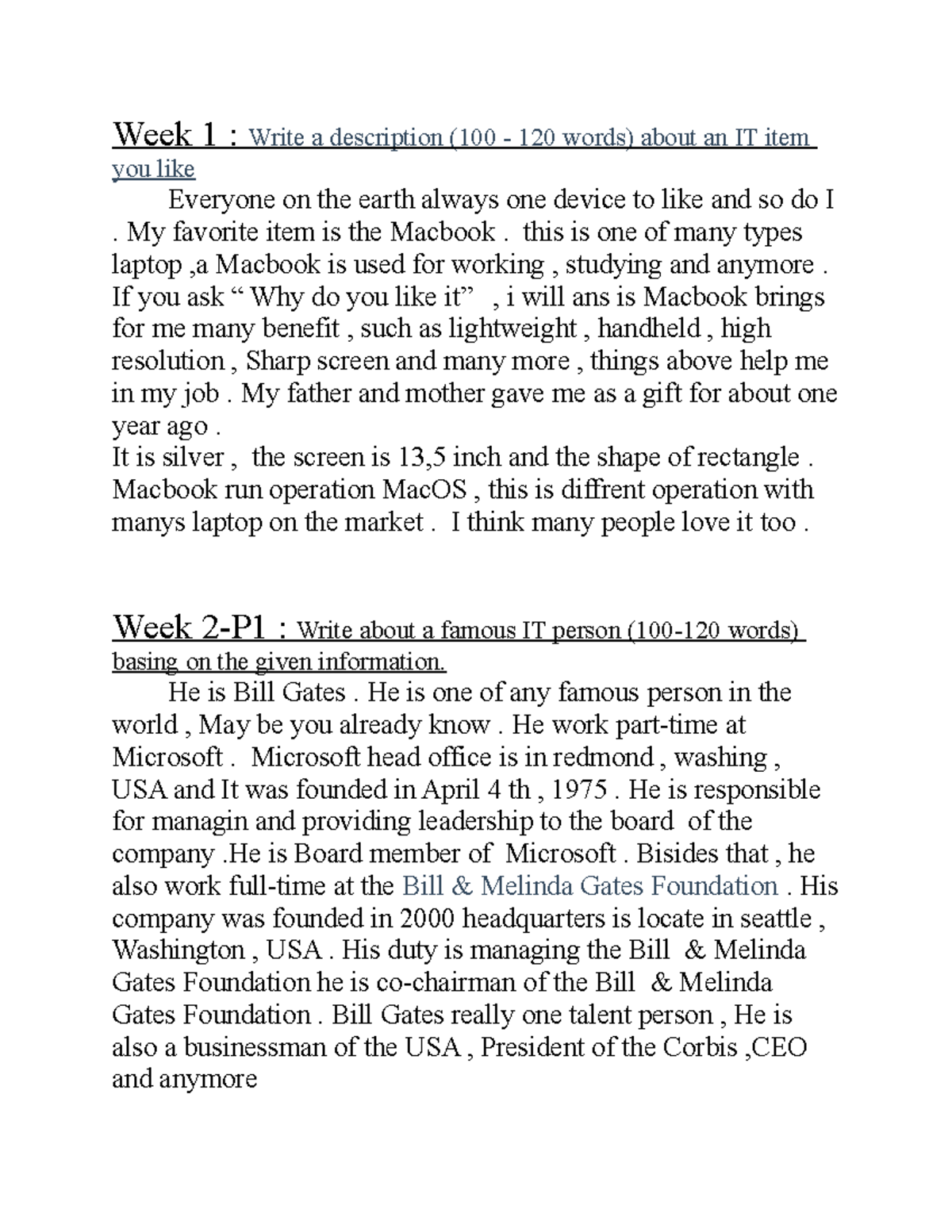 Tieng Anh CNTT 3 - fadsf - Week 1 : Write a description (100 - 120 ...