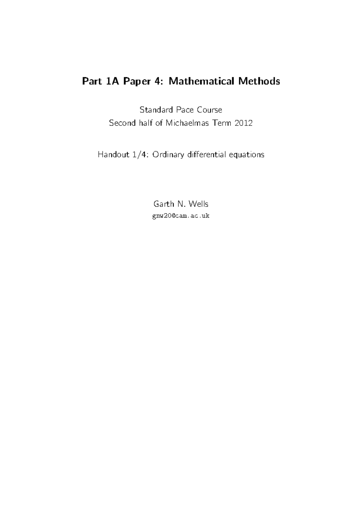 1st Year Odes Lecture Handout Part 1a Paper 4 Mathematical Methods